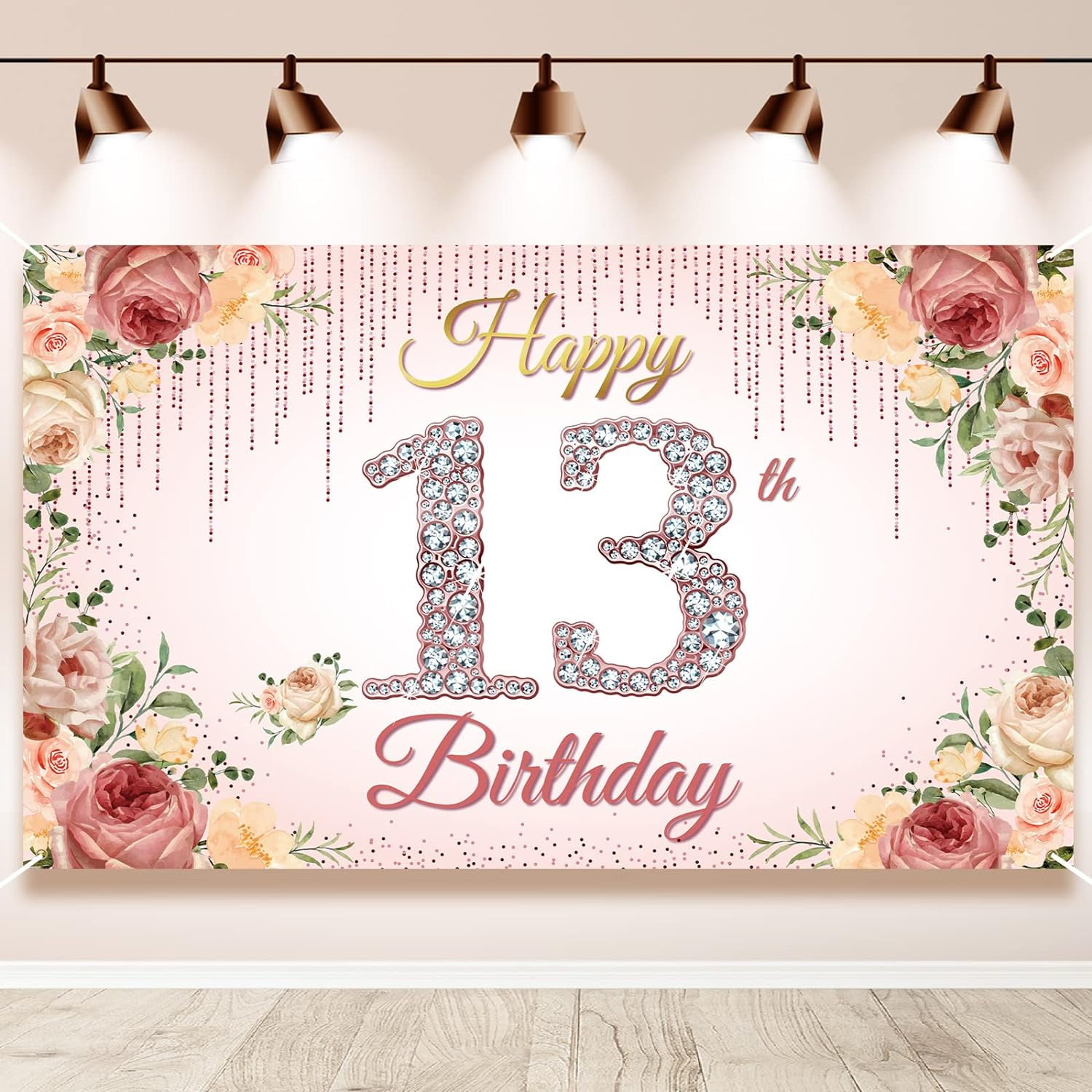 13th Birthday Decorations, Rose Gold Happy 13th Birthday Backdrop ...