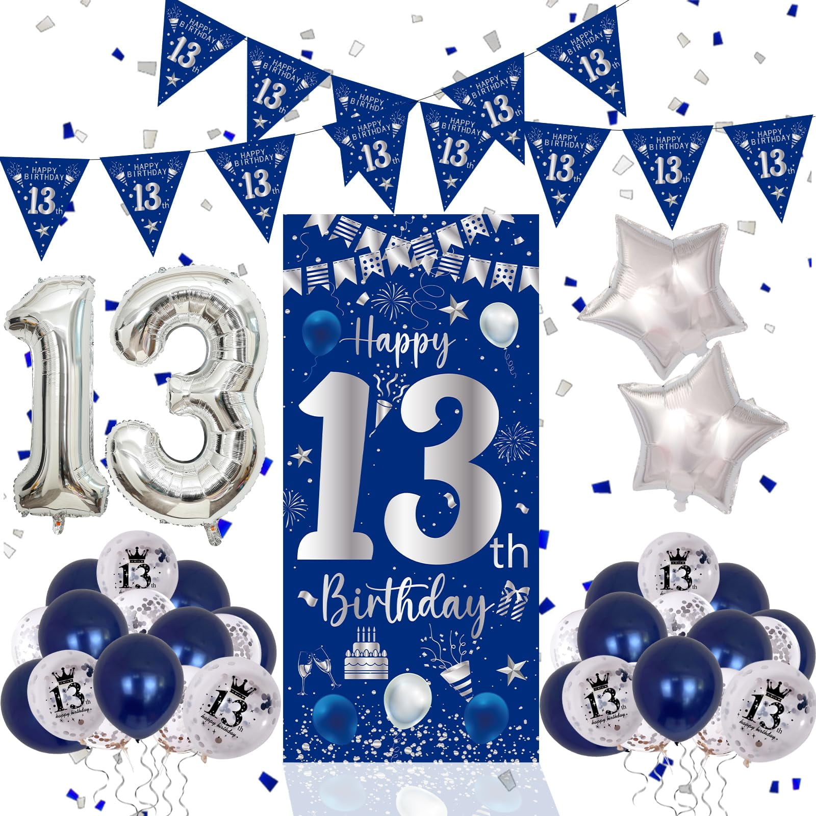 13th Birthday Decorations SCH4 for Boys Girls, Navy Blue Happy 13th ...