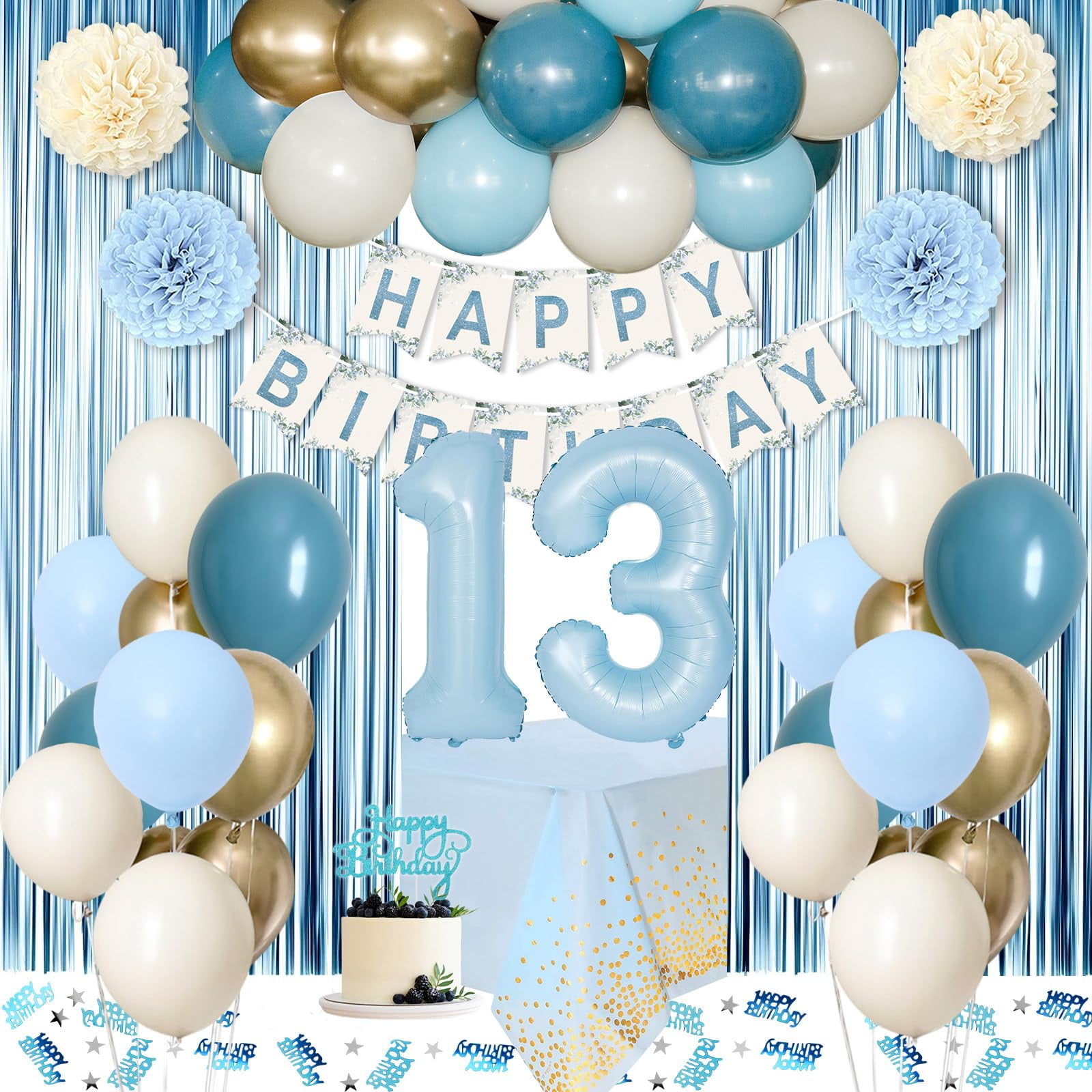 13th Birthday for Girls, Blue Official Teenager Light Blue White Gold ...