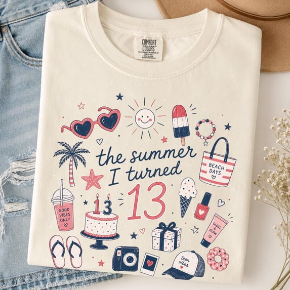 13th Birthday Shirt The Summer I Turned 13 Gift Teen Birthday Tee ...