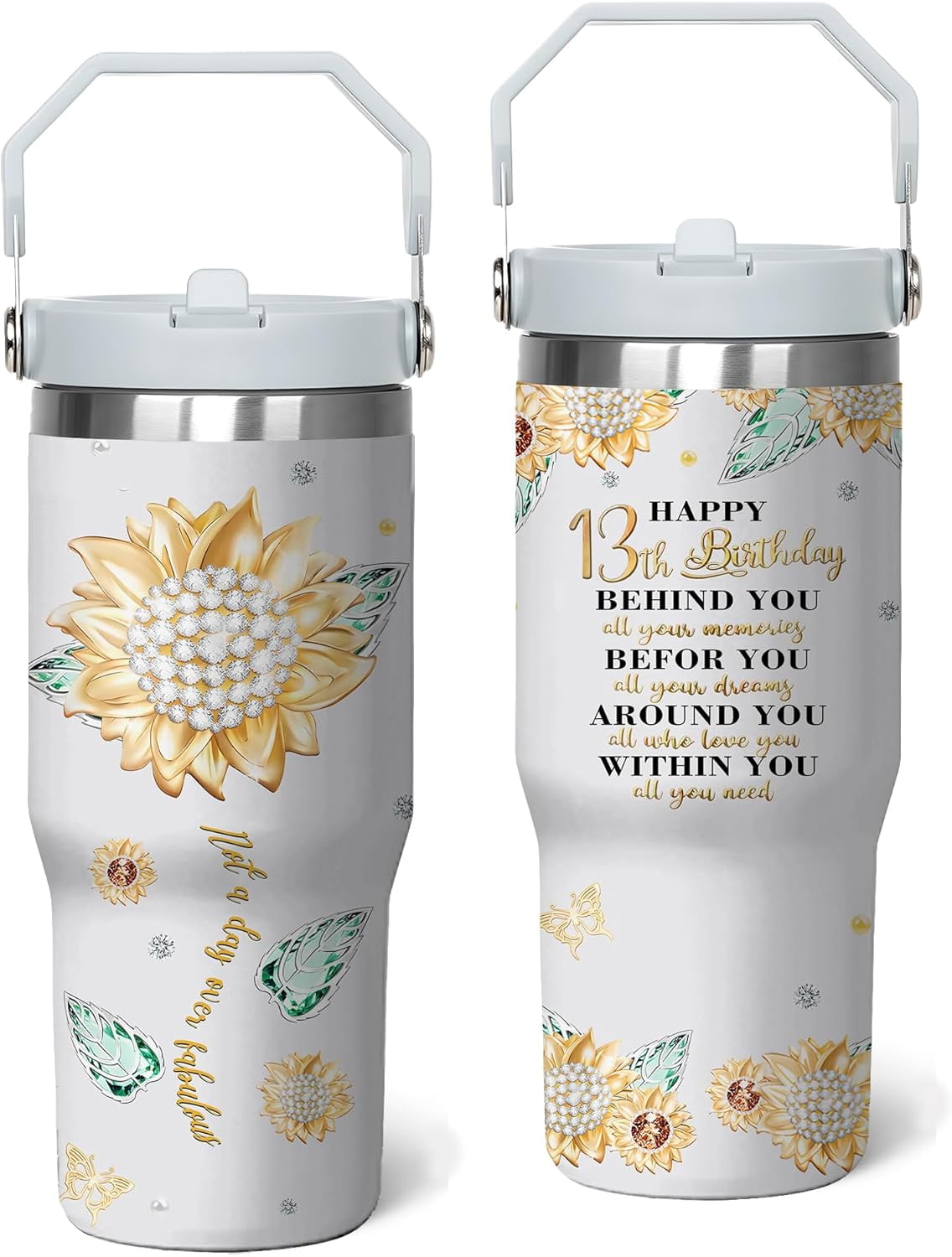13th Birthday Tumbler with Handle & Straw, Birthday Gifts Stainless ...