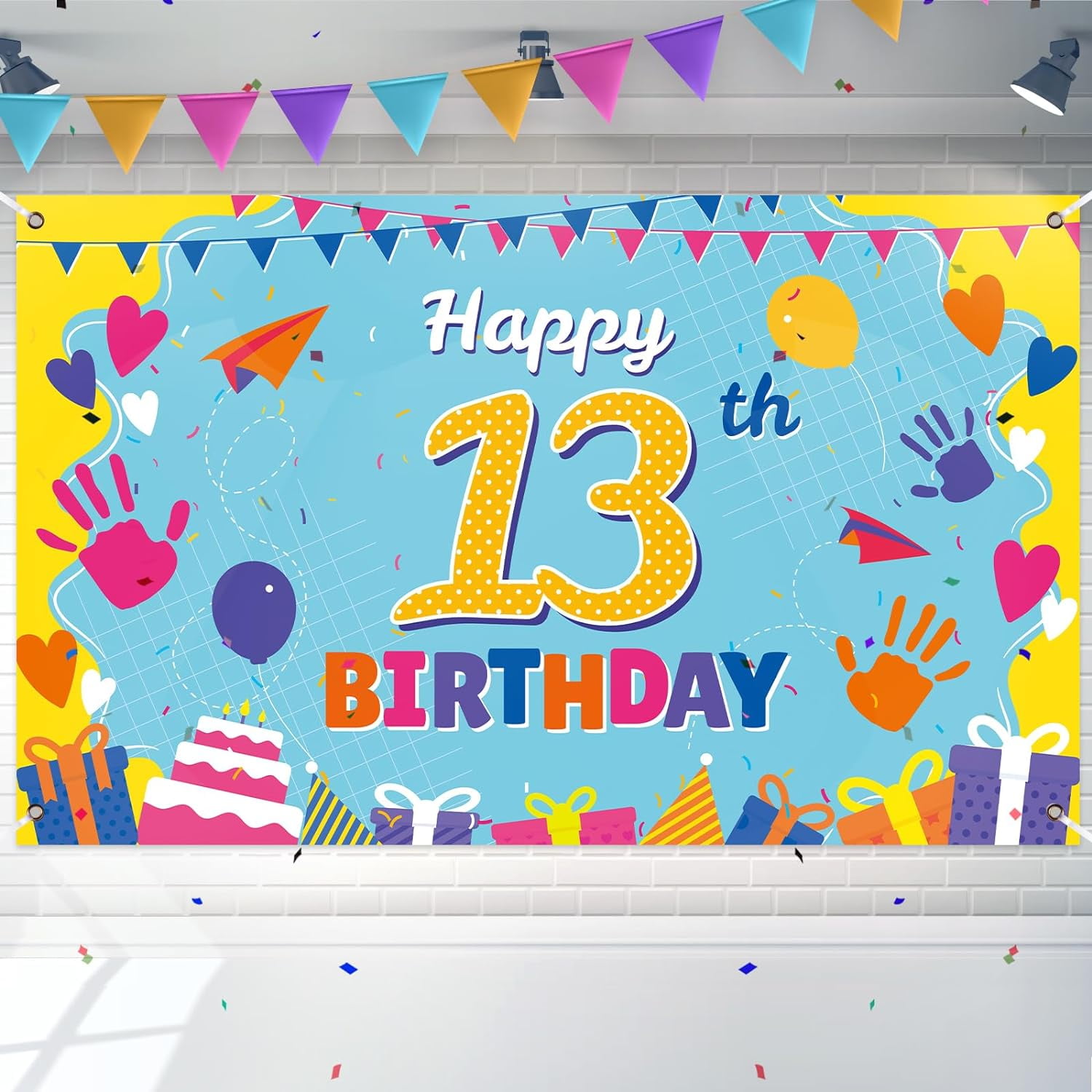 13th Happy Birthday Backdrop Banner - Blue Orange Happy Birthday ...