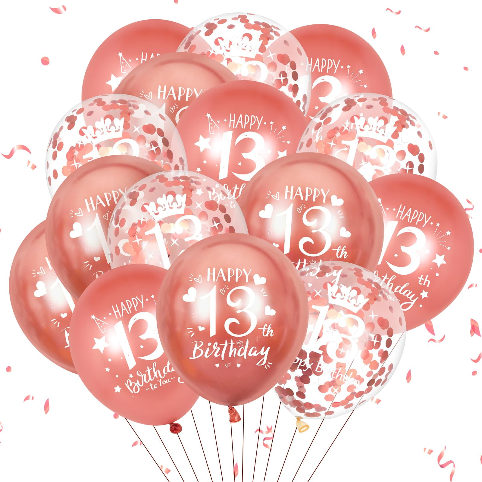 13th Latex Birthday Balloons, 15 Pcs Rose Gold Happy 13th Birthday ...