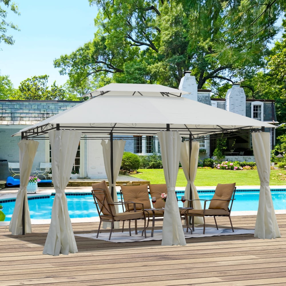 13x10ft Outdoor Patio Gazebo, Canopy Tent with Ventilated Double Roof ...