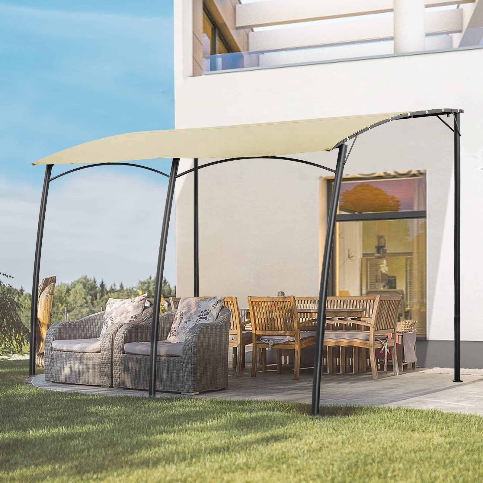13x10ft Outdoor Patio Wall Mounted Awning Canopy Metal Pergola Sun ...