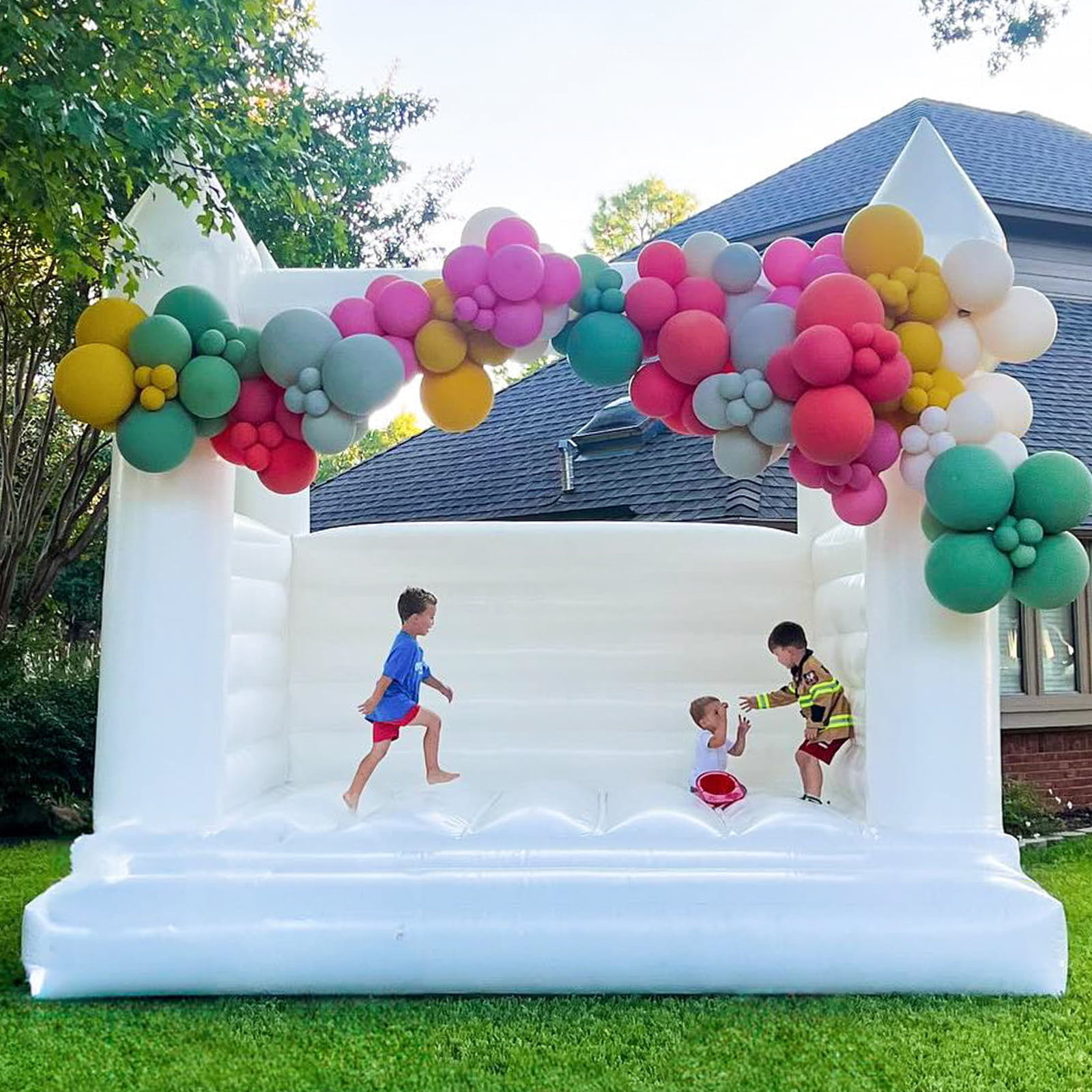 Commercial White Bounce House 13x13x12ft - Large Inflatable Castle with ...