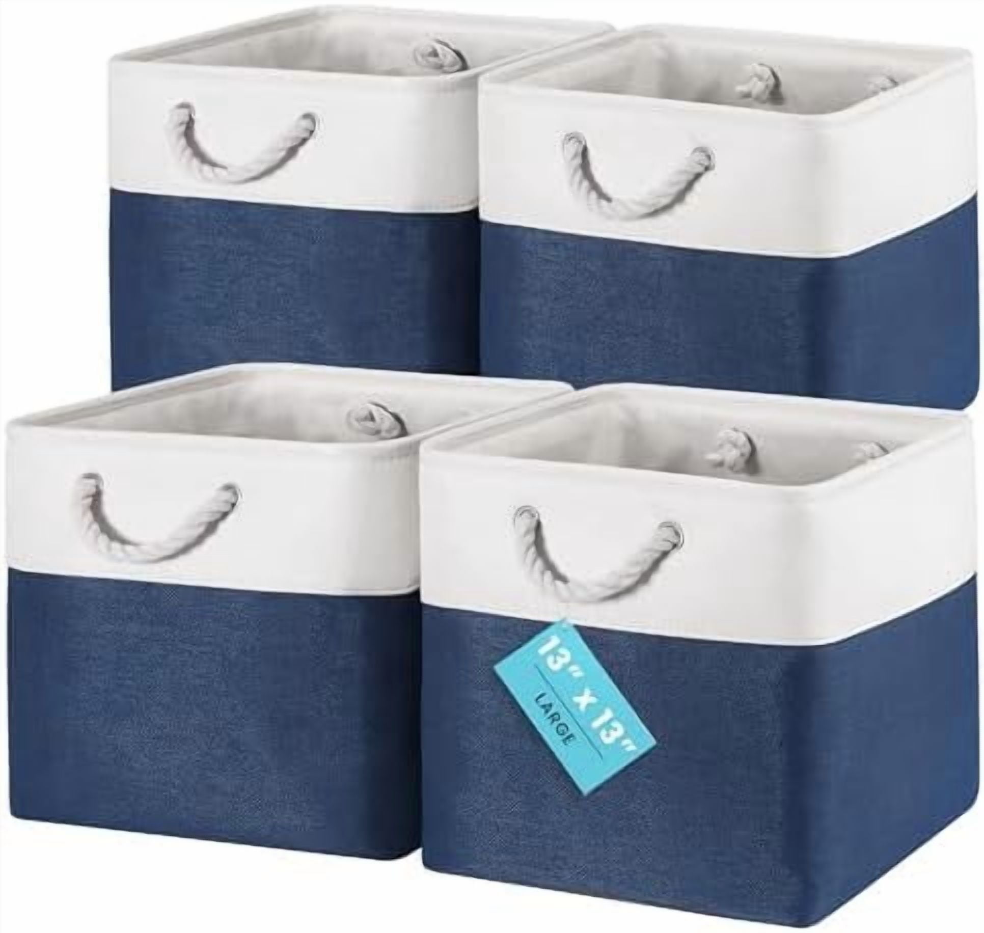 13x13 Cube Storage Bins 4 Pack, Foldable Cube Storage Organizer w/ Rope ...
