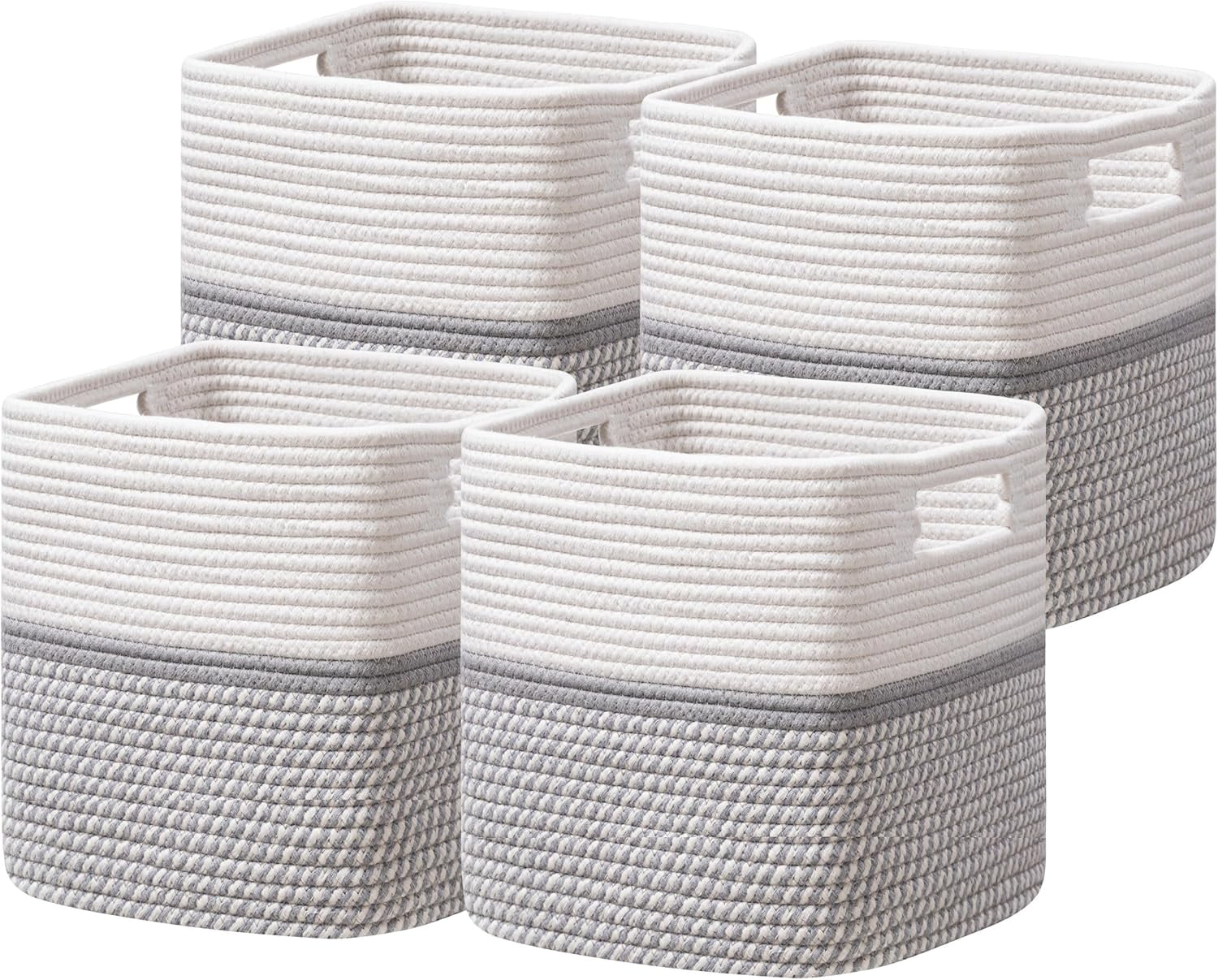 13x13 Cube Storage Bins, Storage Cubes with Handles, 4 Pack Cotton Rope ...