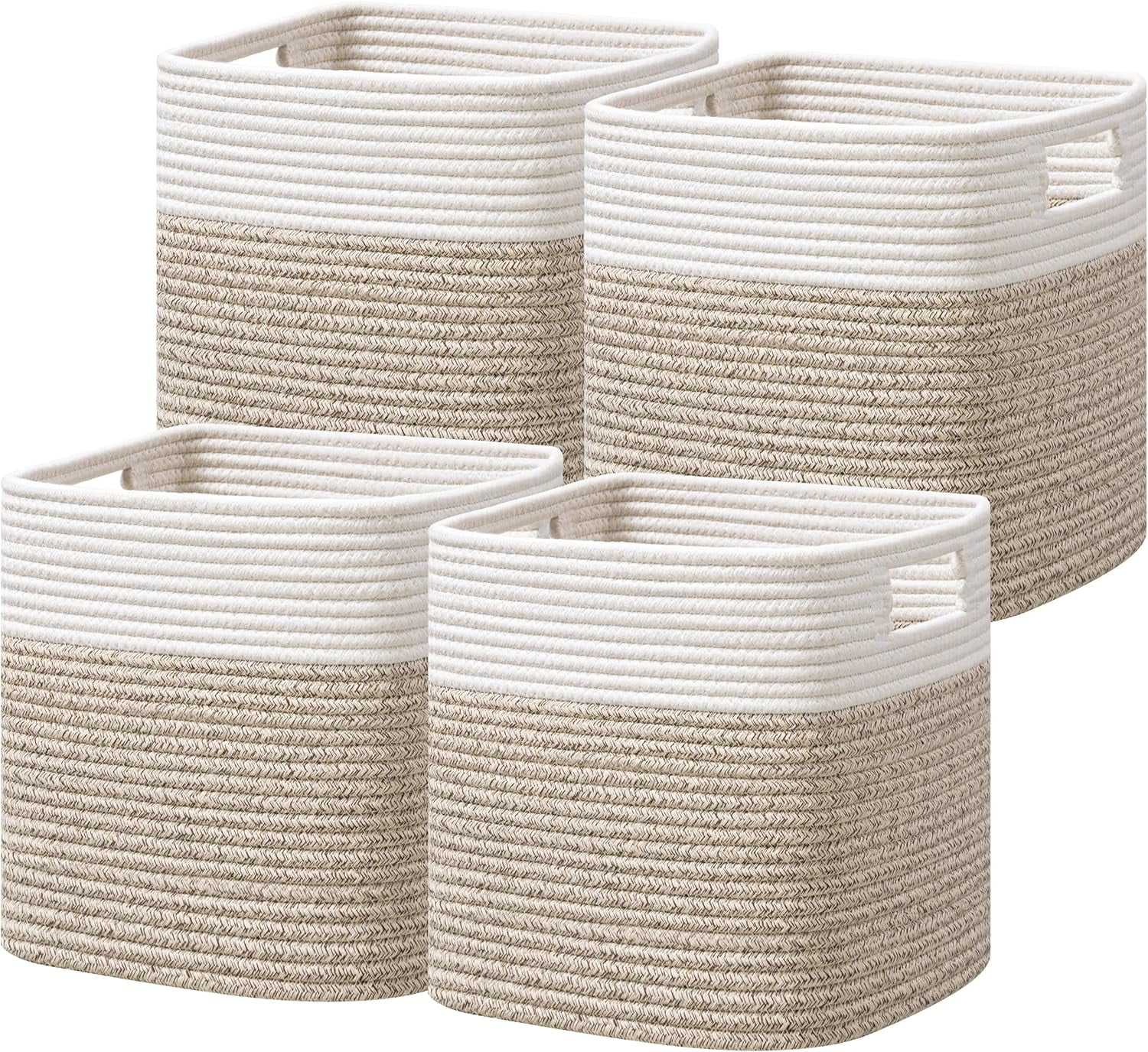 13x13 Cube Storage Bins, Storage Cubes with Handles, 4 Pack Cotton Rope ...