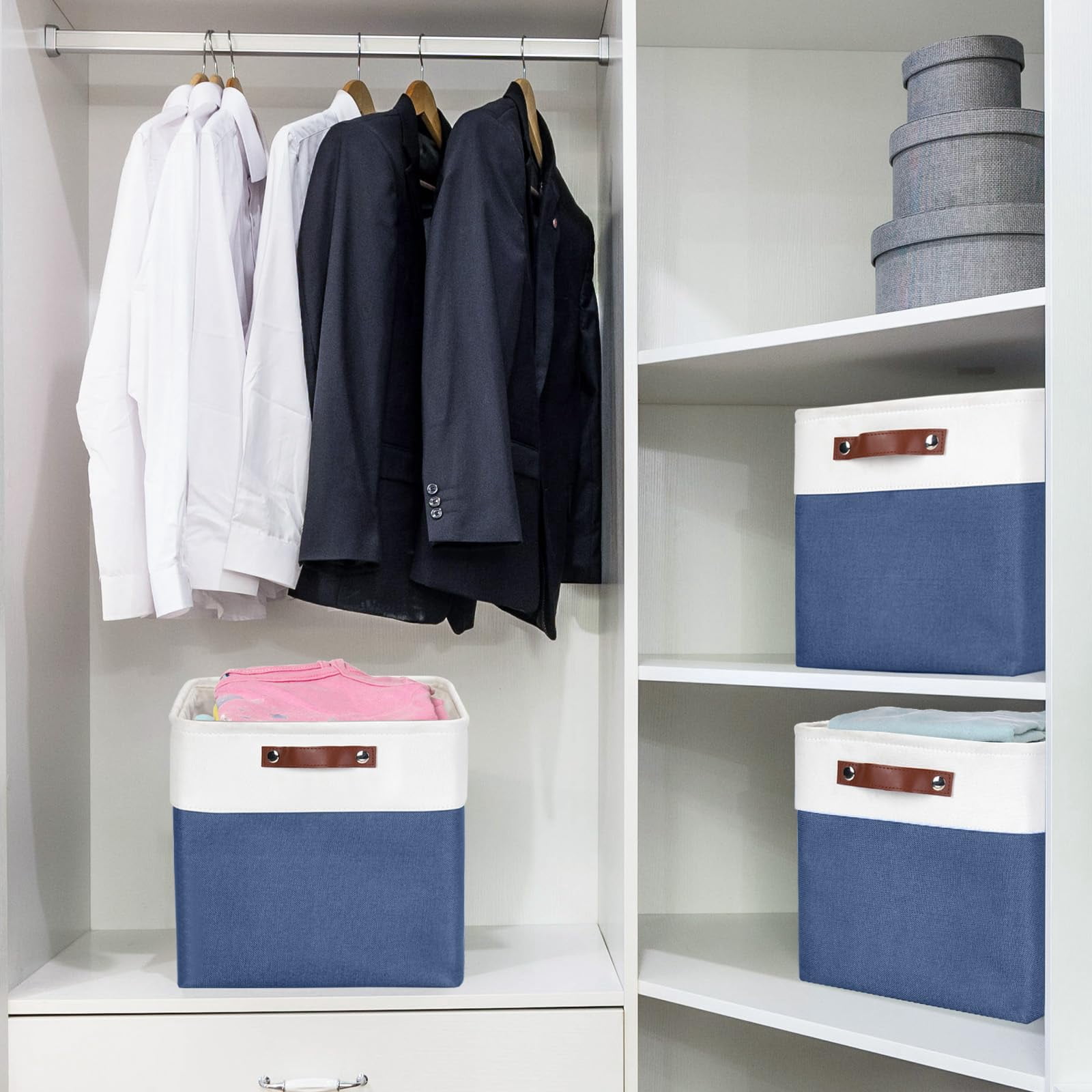 13x13 Cube Storb Collapsible Fabric Box 4 Pack Closet Baskets With ...