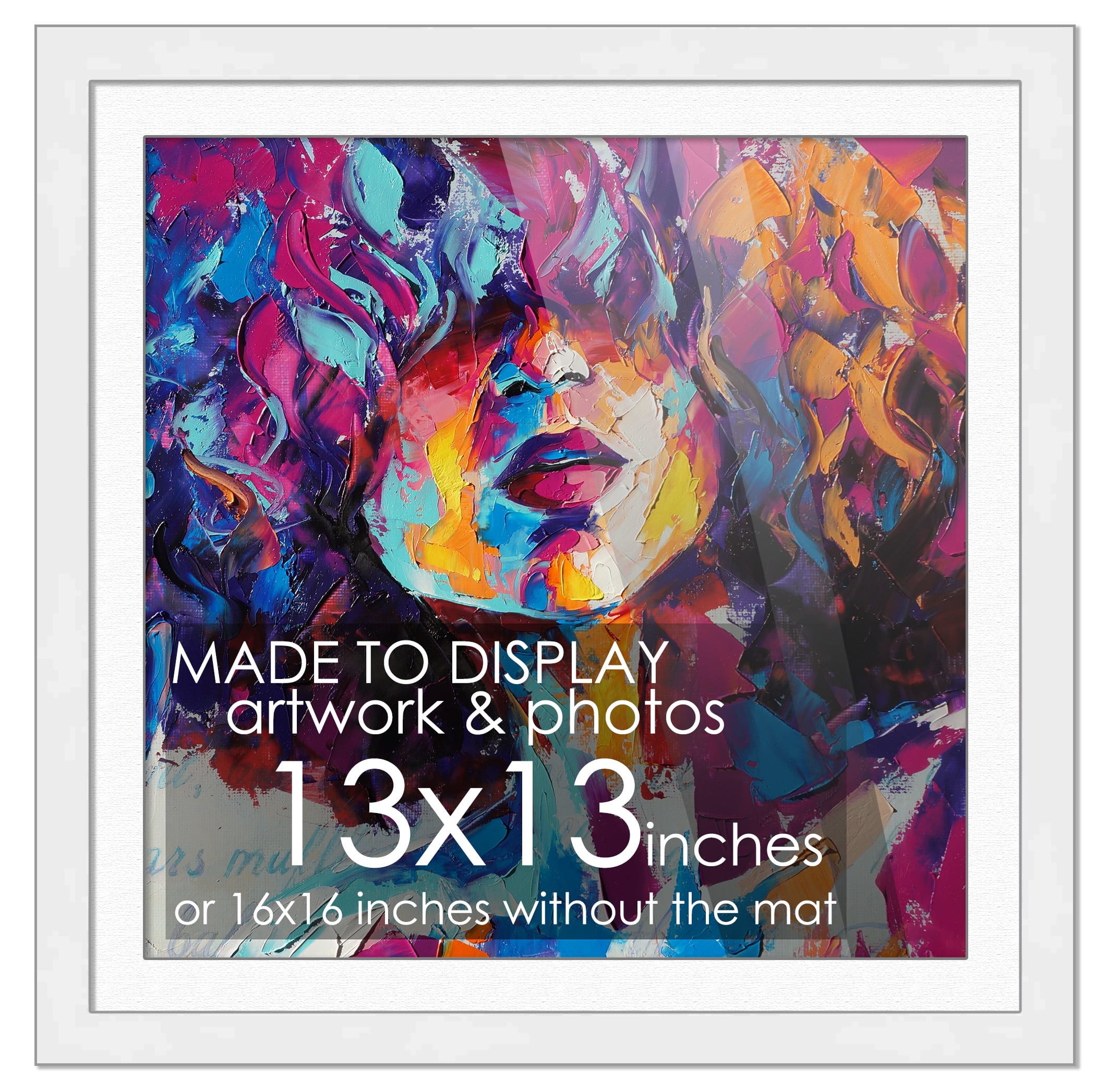 13x13 Frame White Matted for 13x13 Picture or 16x16 Art Poster Without ...