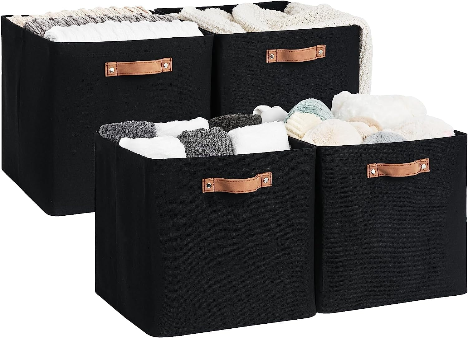 13x13 Inches Storage Cube, Fabric Storage Bins with PU Handles ...