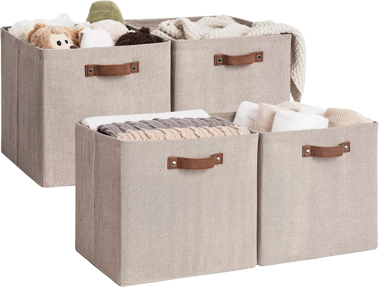 13x13 Inches Storage Cube, Fabric Storage Bins with PU Handles ...