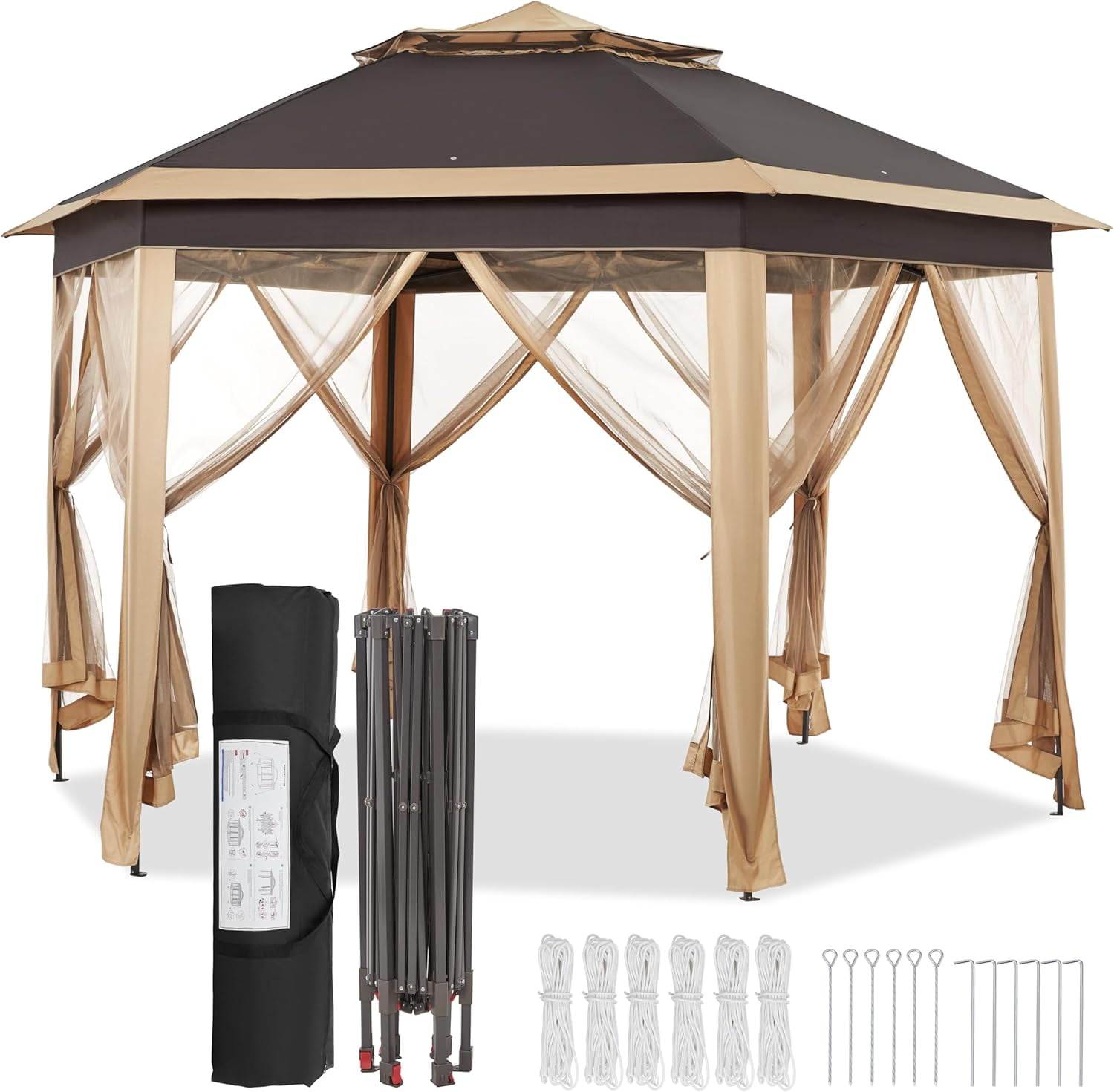 13x13 Pop up Gazebo, Hexagonal Outdoor Canopy Shelter, Instant Patio ...