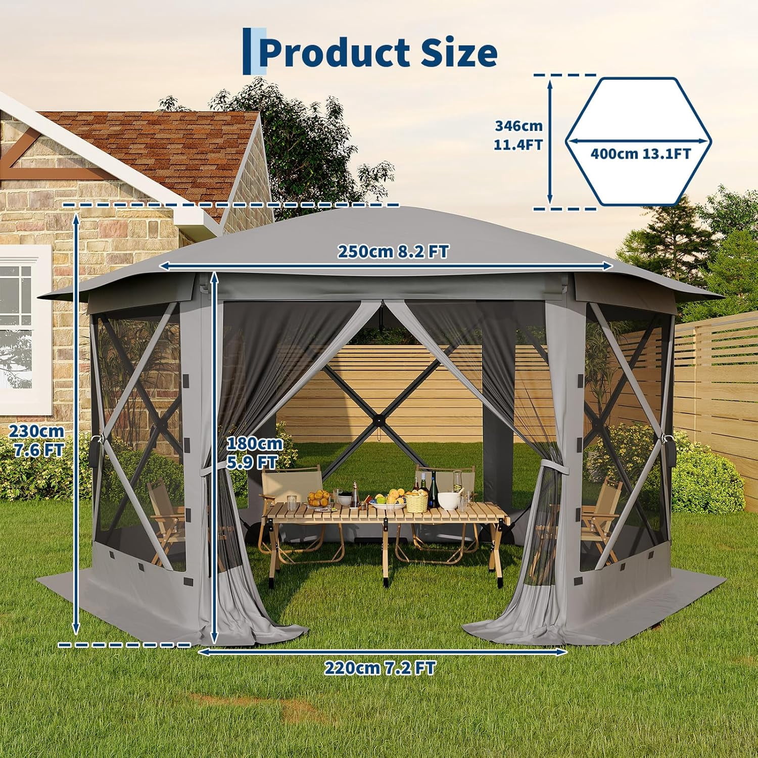 13x13 ft Gazebo Screen Tent with Removable Canopy Top, 6-Sided Bite ...