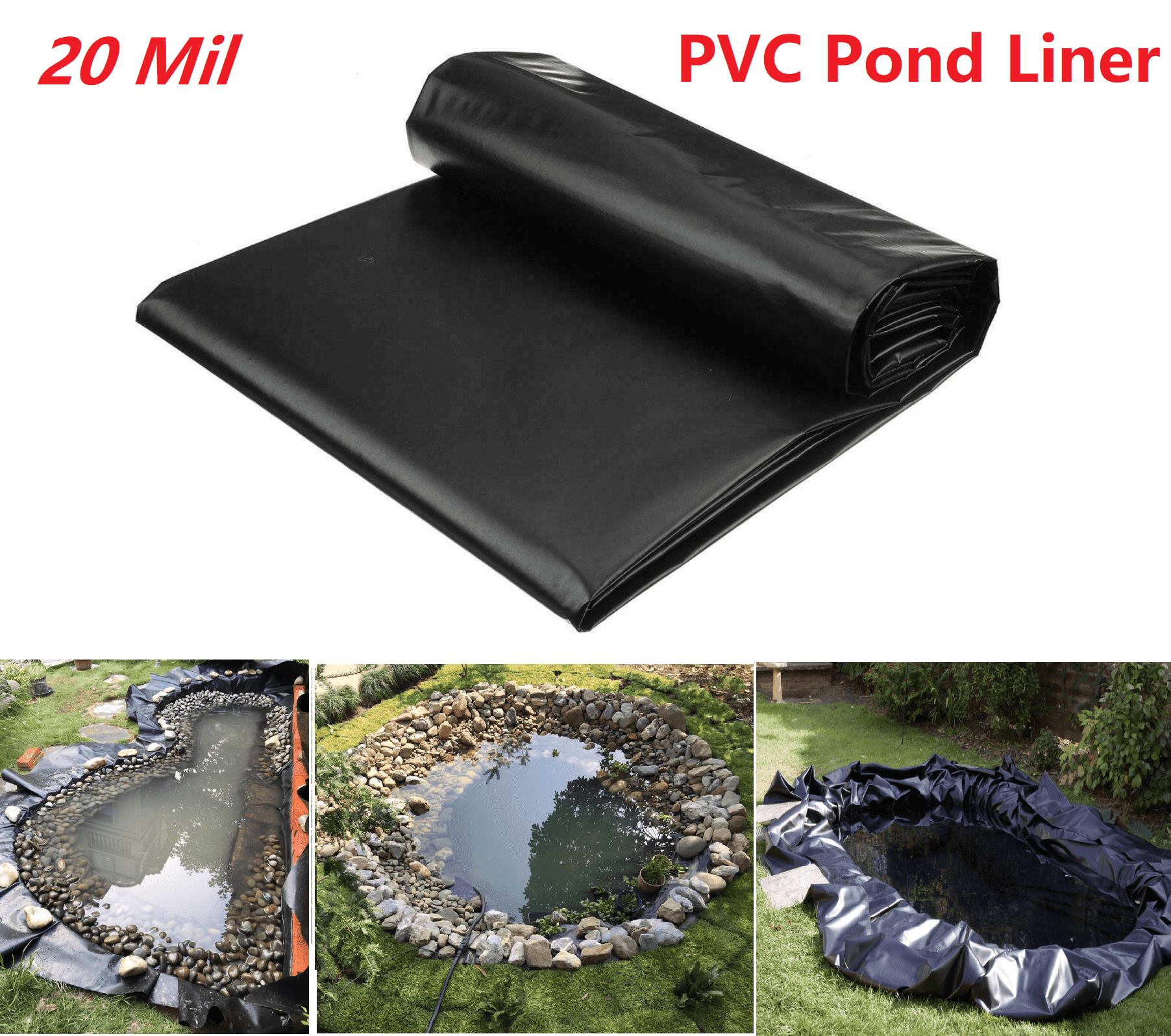 13x13 ft Pond Liner with 20 Mil Thickness PVC Pond Skins Waterfall Fish ...