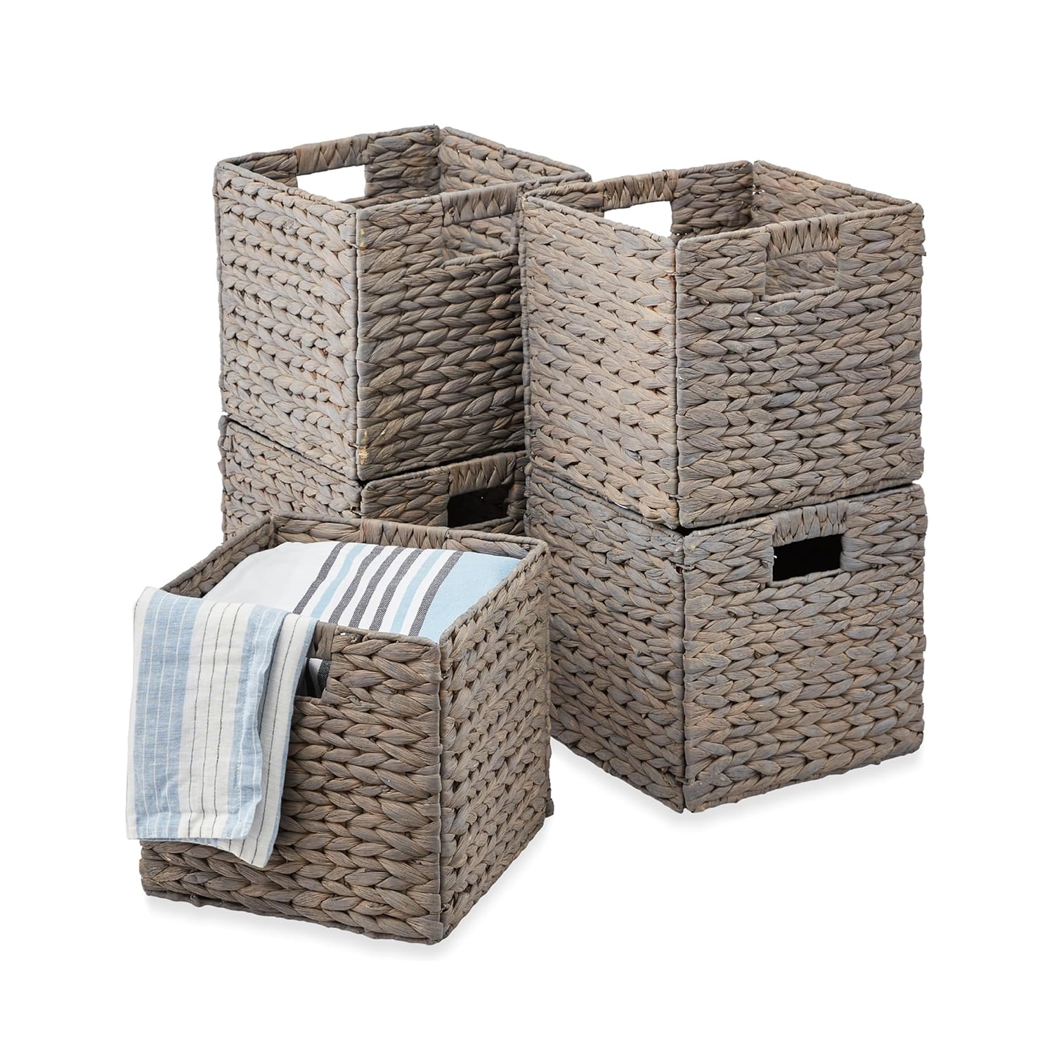 13x13in Hyacinth Baskets, Rustic Set of 5 Multipurpose Collapsible ...