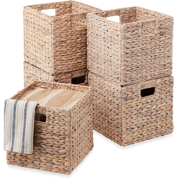 13x13in Pack of 5 Cube Storage Baskets, Water Hyacinth Multipurpose ...