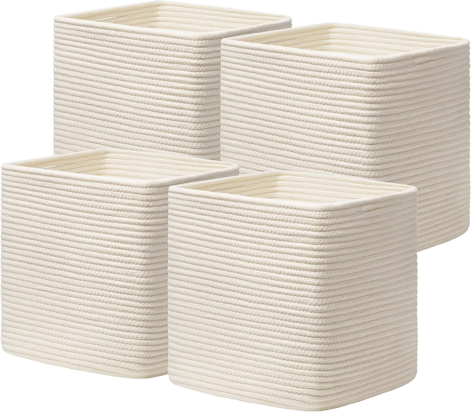 13x13x13 Inch Cube Storage Bins Set of 4, Cotton Rope Woven Organizer ...