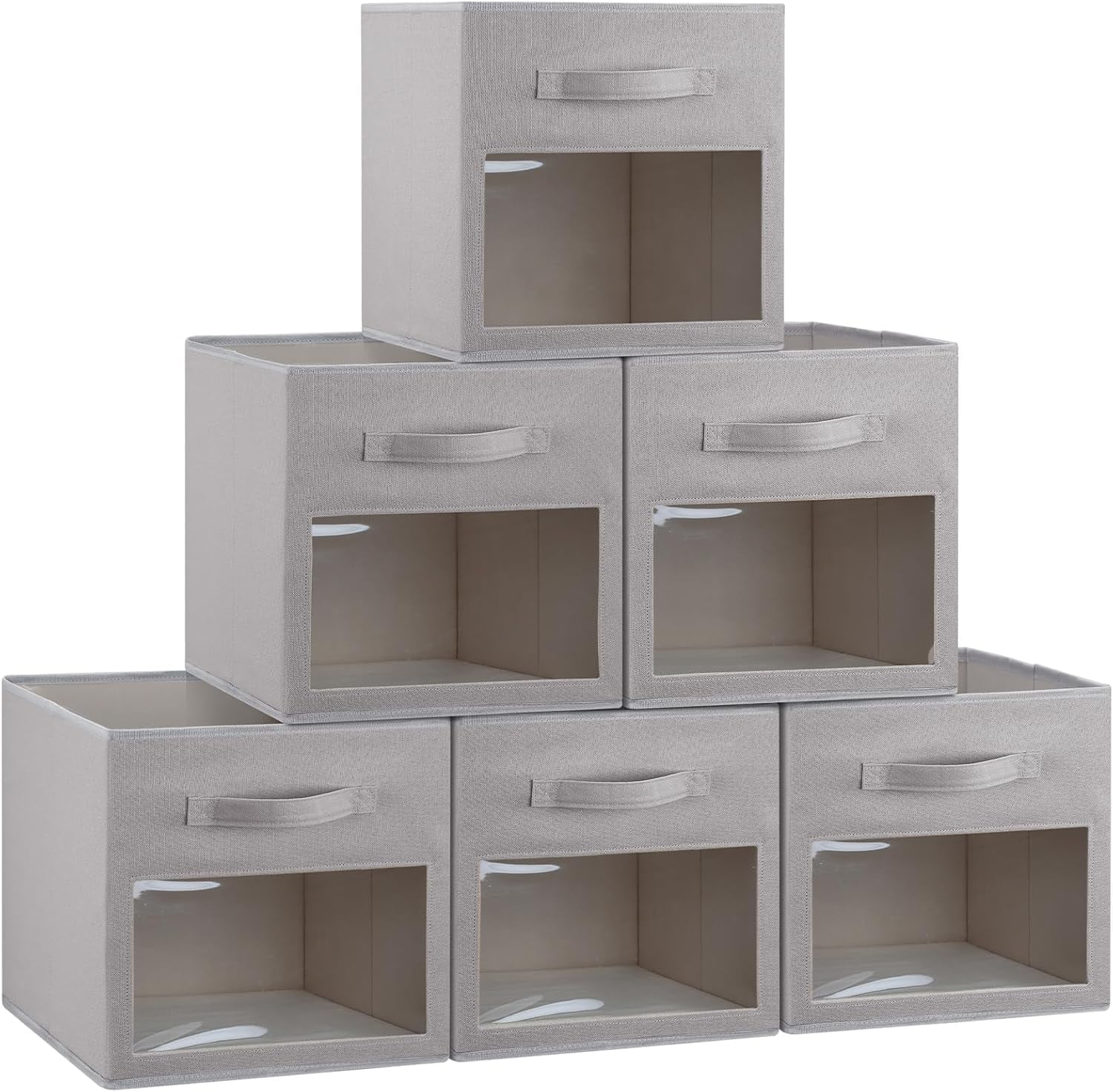 13x13x13 Storage Bins with Clear Window, 6 Pack Cube Storage Bins with ...