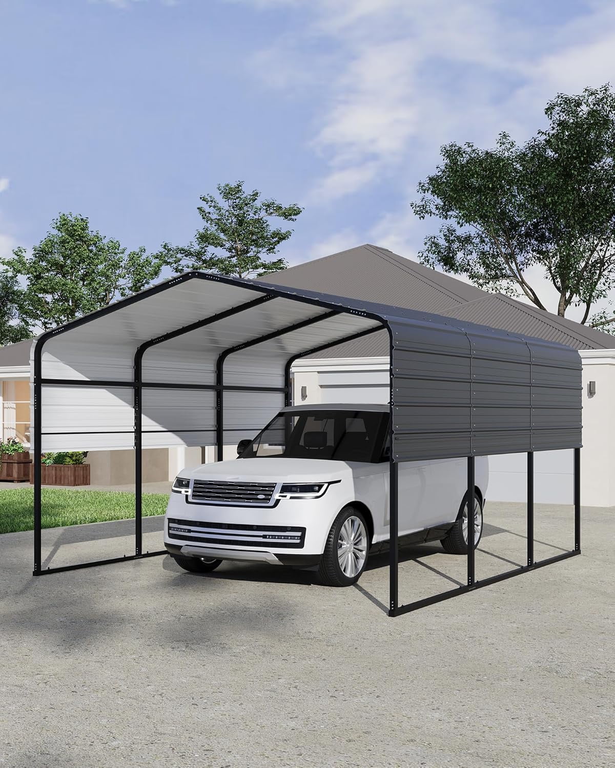 13x16 Heavy-Duty Metal Carport with Galvanized Steel Roof & Powder ...