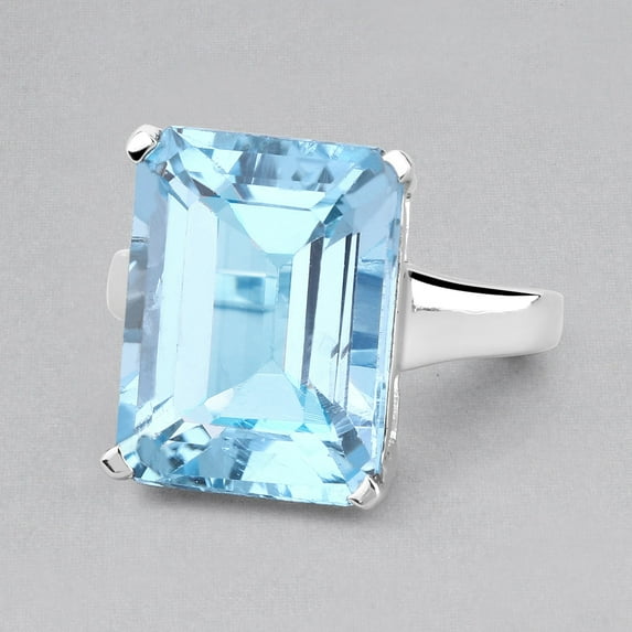 13x18 Sky Blue Topaz Ring, Real Blue Topaz Emerald Silver Solitaire ...