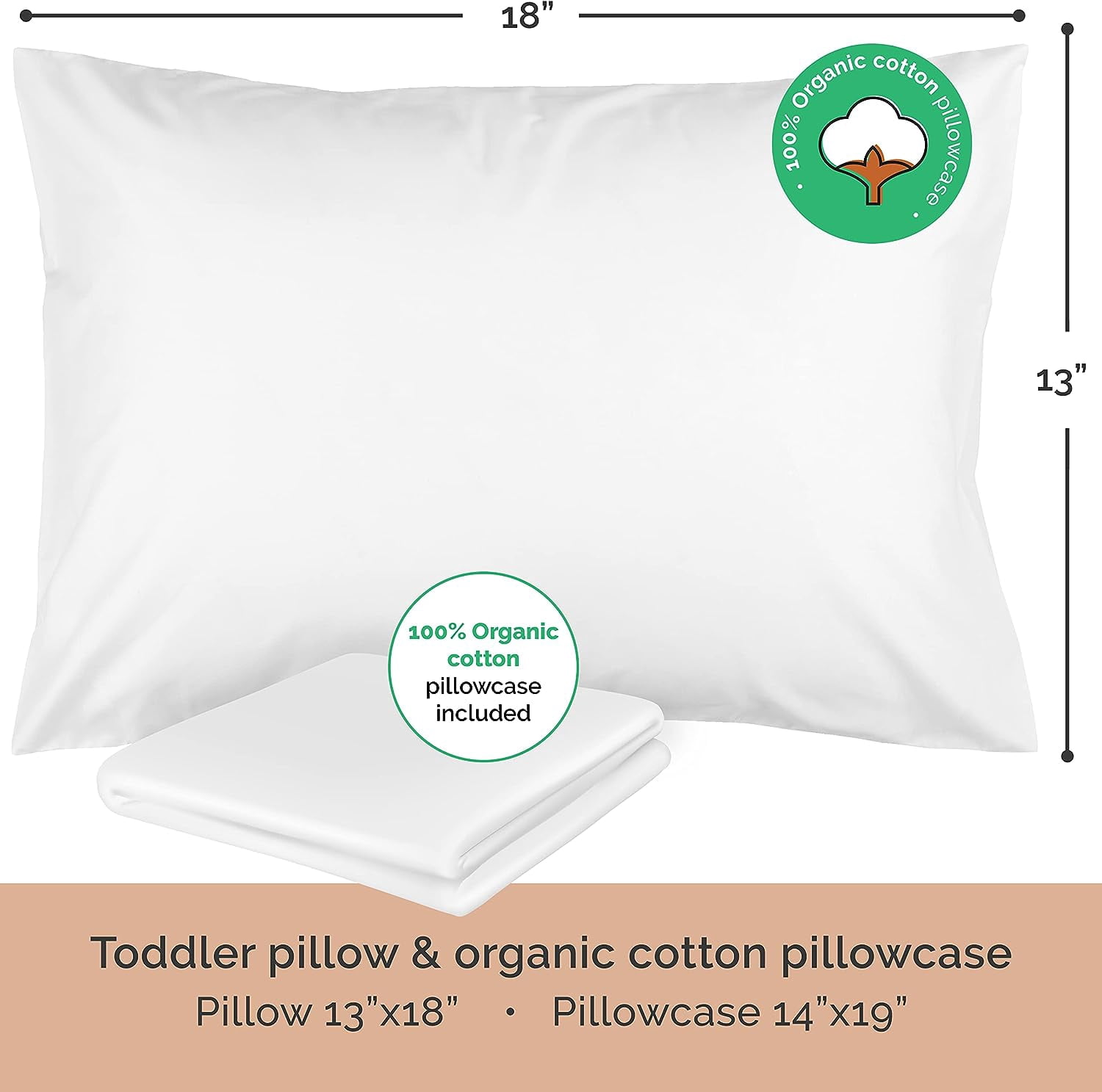 13x18 Soft Organic Cotton Toddler Pillow with Pillowcase - Washable ...