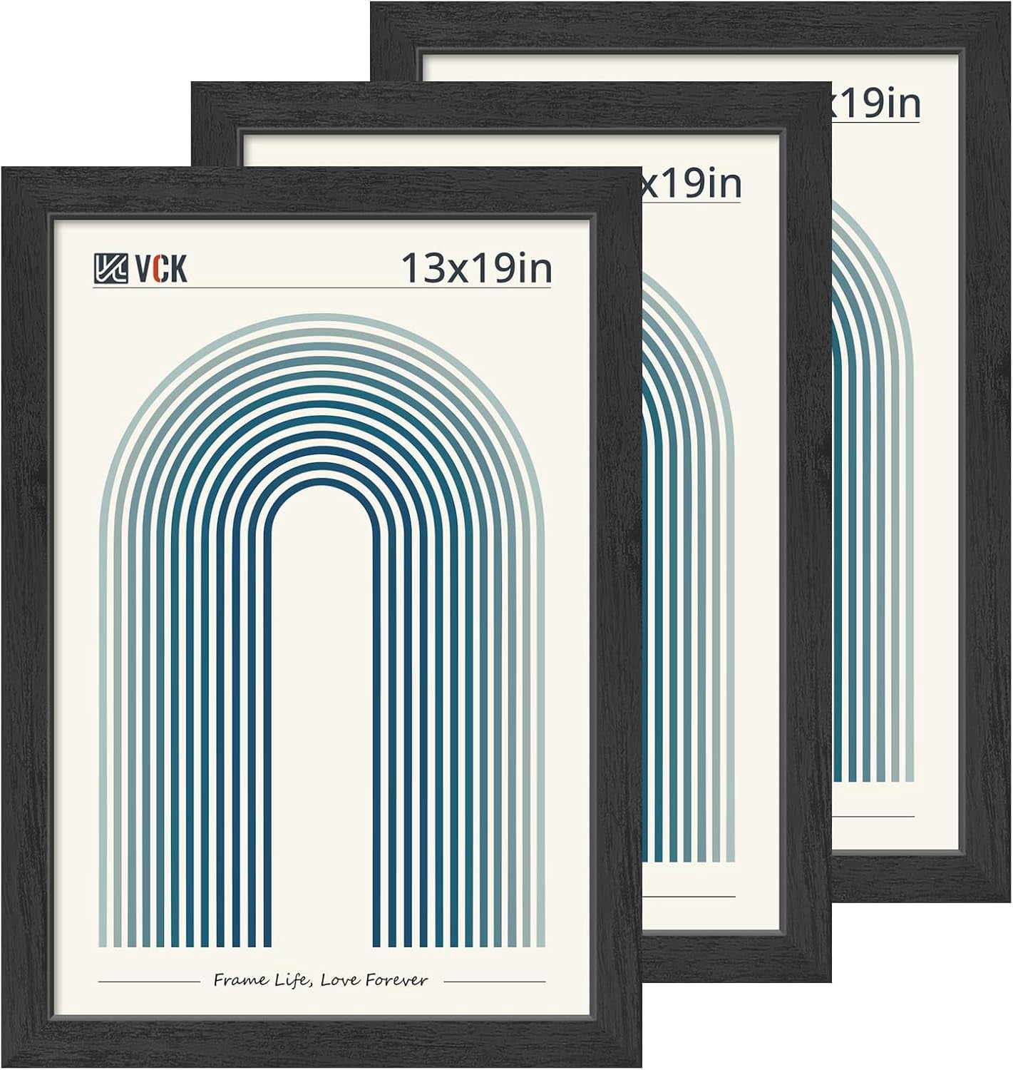 13x19 Black Picture Frame Set of 3, Poster Frame with Exclusive Wood ...