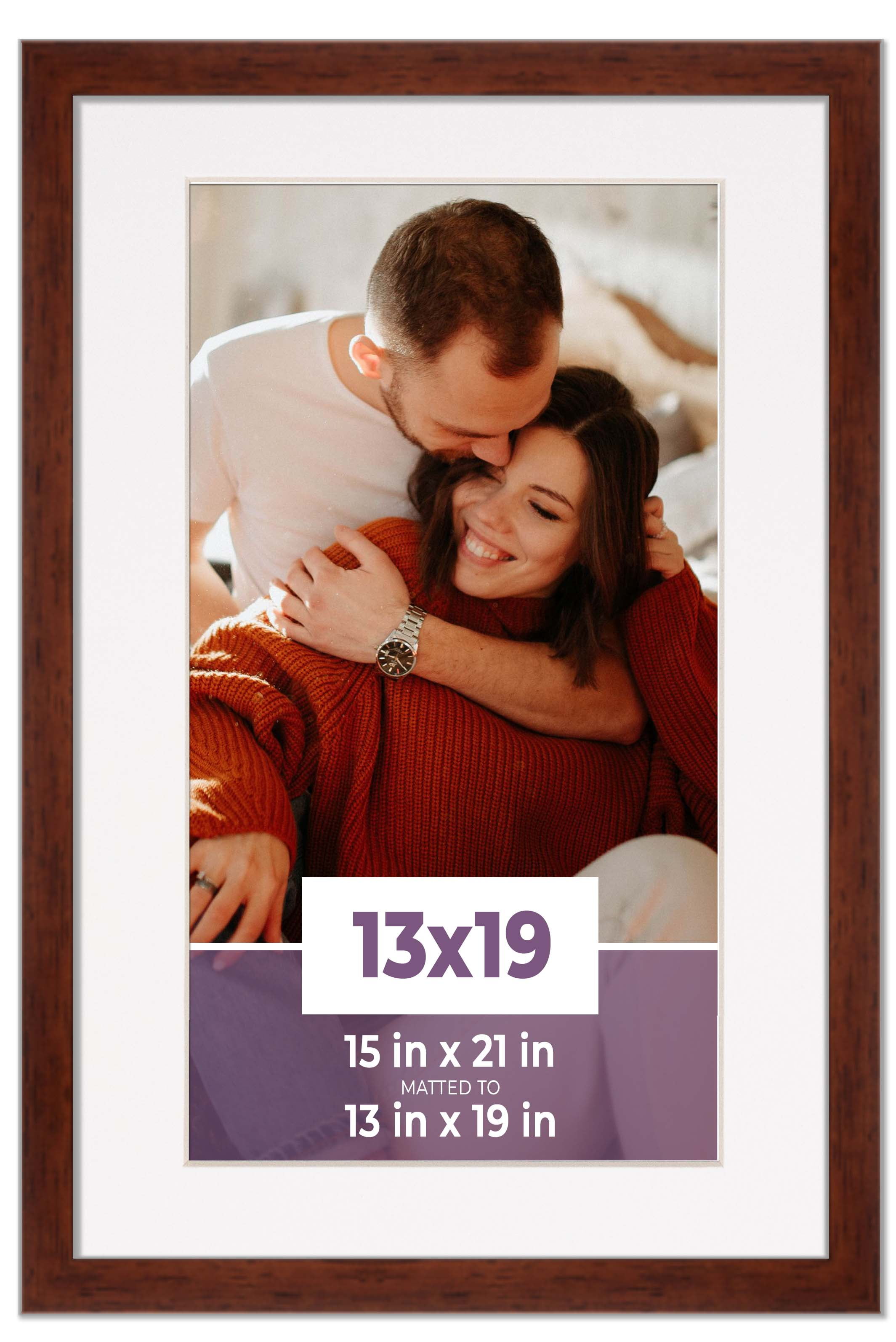 13x19 Frame Walnut With White Picture Mat For 13x19 Photo - Walnut 15x21 Frame To Display Print ...