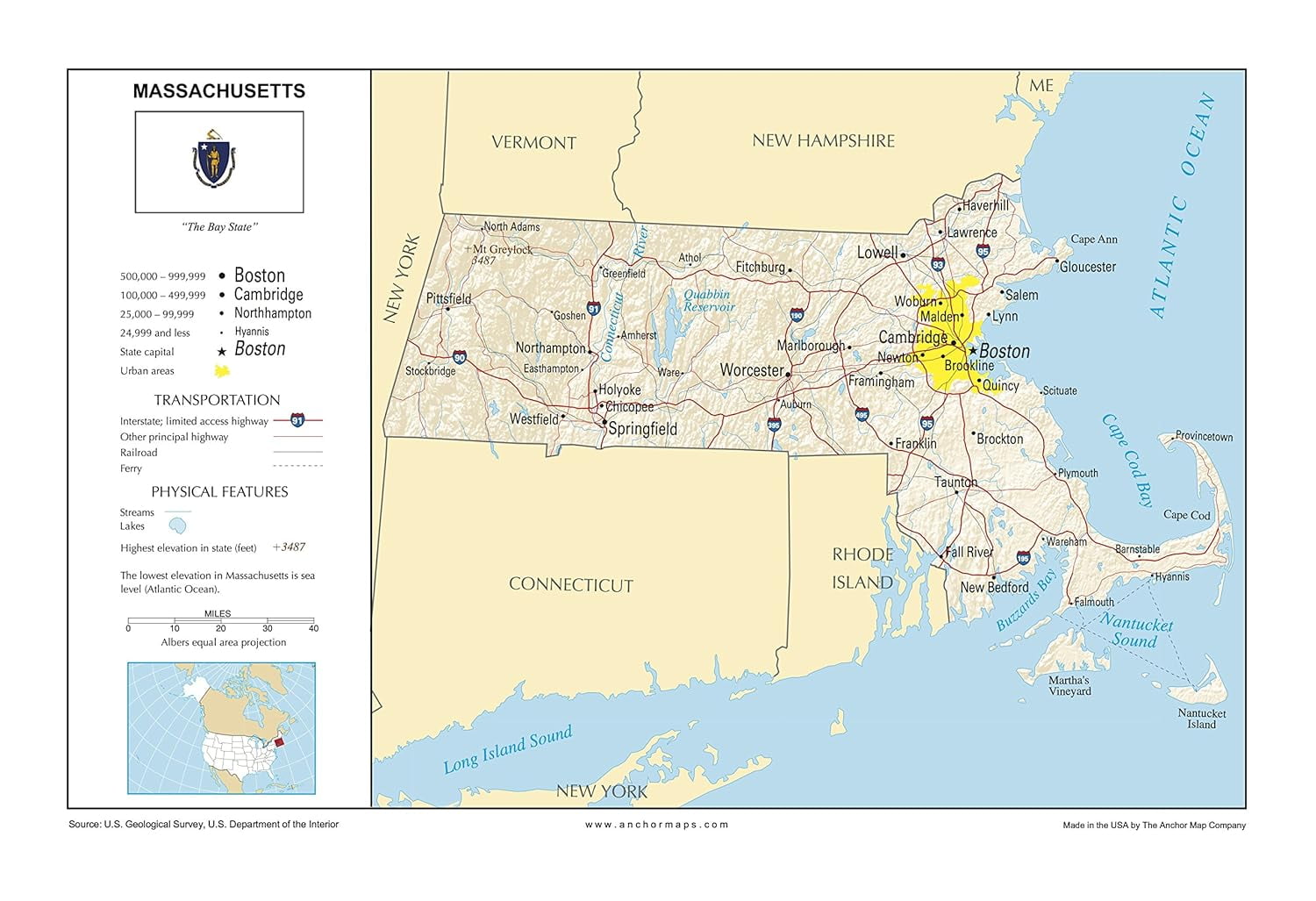13x19 Massachusetts General Reference Wall Map - Anchor Maps ...