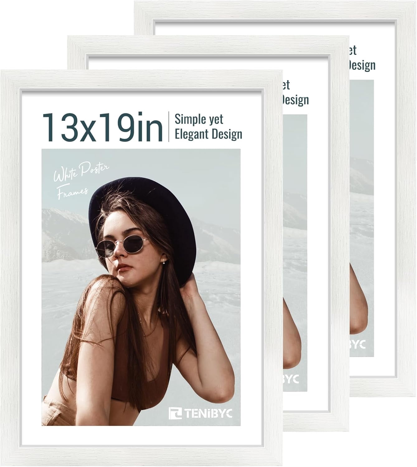 13x19 Picture Frame 3 Pack, Textured White Solid Wood Poster Frame, HD ...