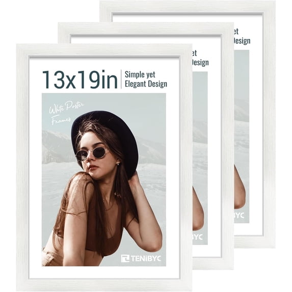 13x19 Picture Frame 3 Pack, Textured White Solid Wood Poster Frame, HD ...