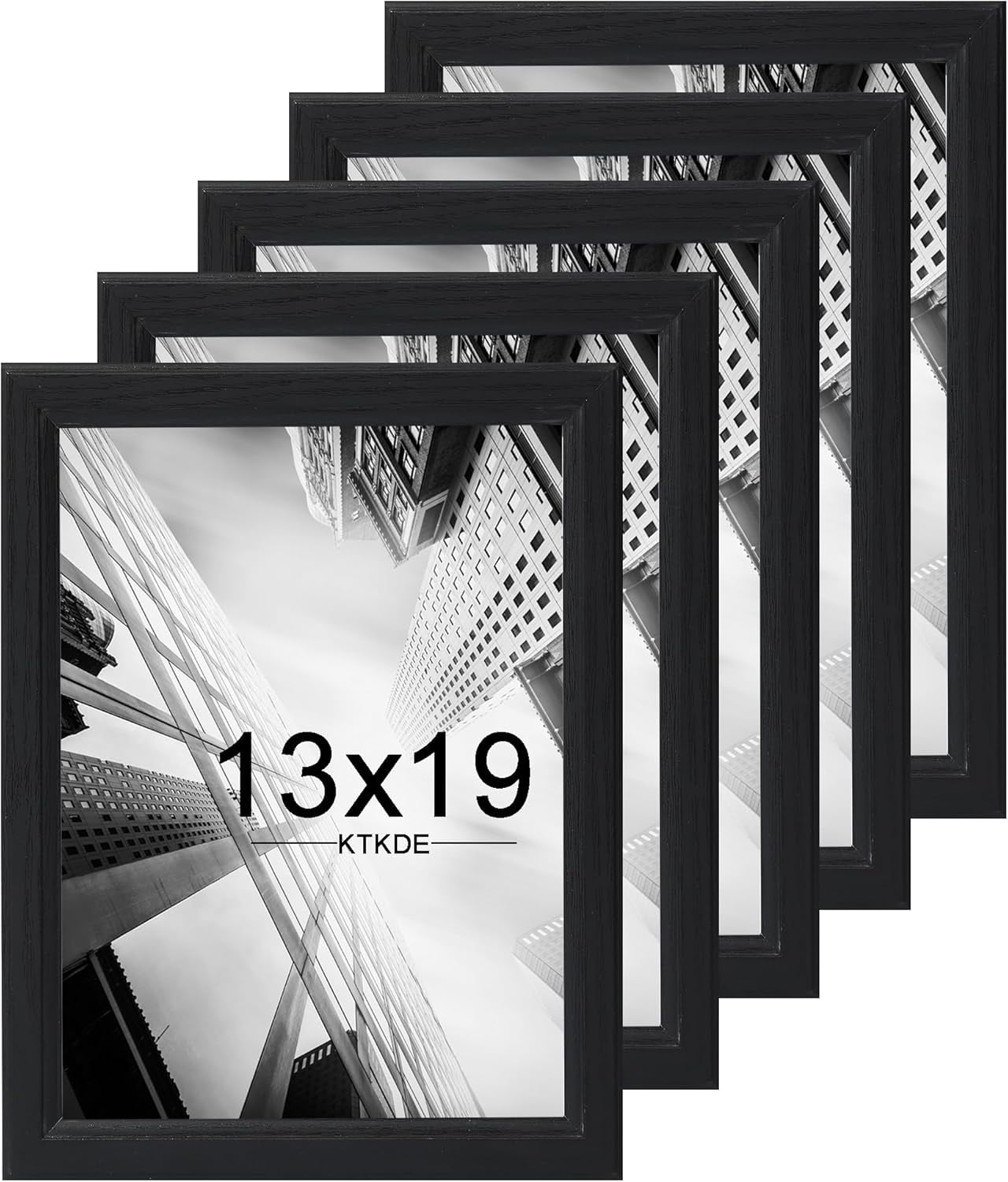 13x19 Picture Frame Set of 5,Black Wooded Shatter Resistant Glass ...