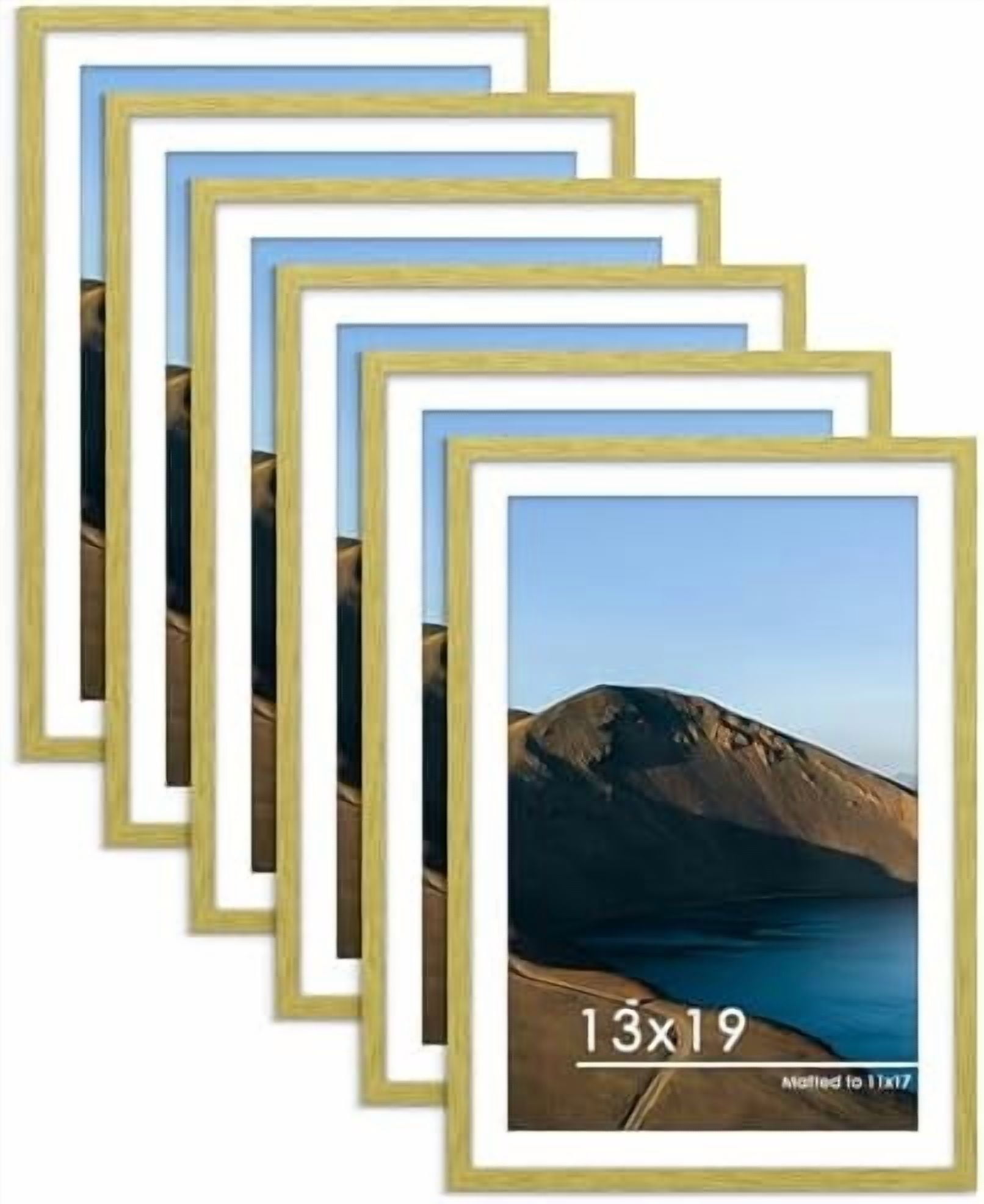 13x19 Picture Frame Set of 6, Display Pictures 11x17 with Mat or 13 x ...