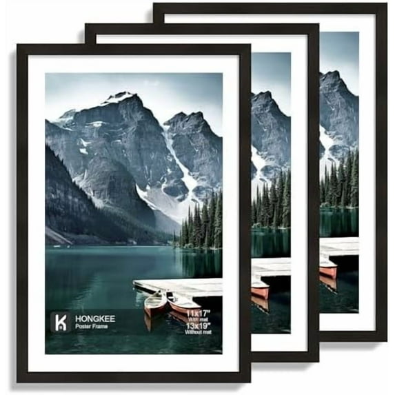 13x19 Picture Frame Set of 3 - Display 11x17 Photo with Mat or 13 x 19 ...