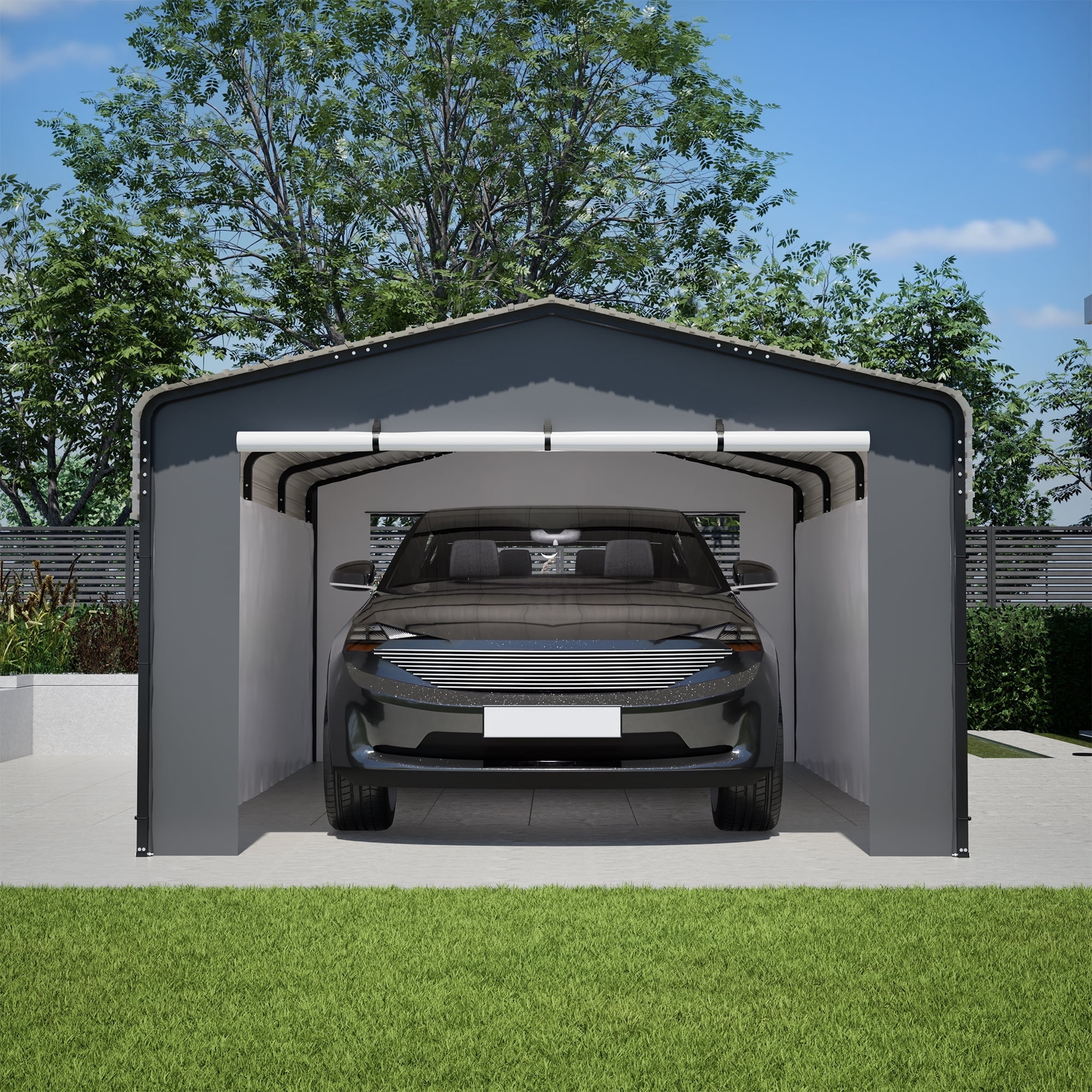 13x20 Ft Metal Carport with 4 Sidewalls & Galvanized Steel Roof, Heavy ...