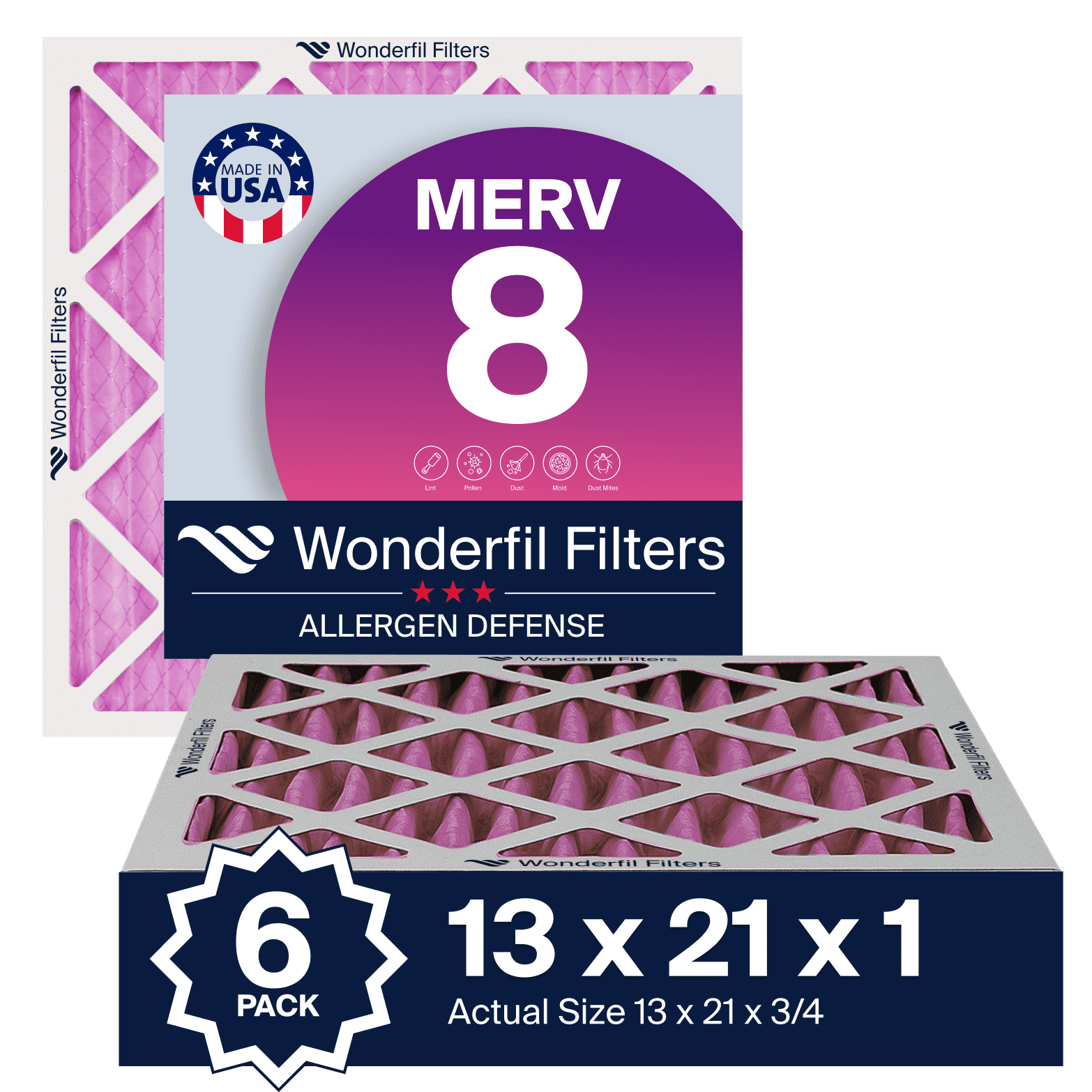 13x21x1 MERV 8 Air Filter (6-Pack) | Wonderfil Filters | Pleated HVAC ...