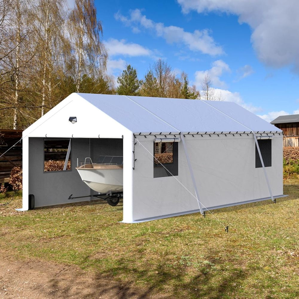 13x25 FT Portable Carport with 2 Zipper Doors, Heavy Duty Canopy Garage ...