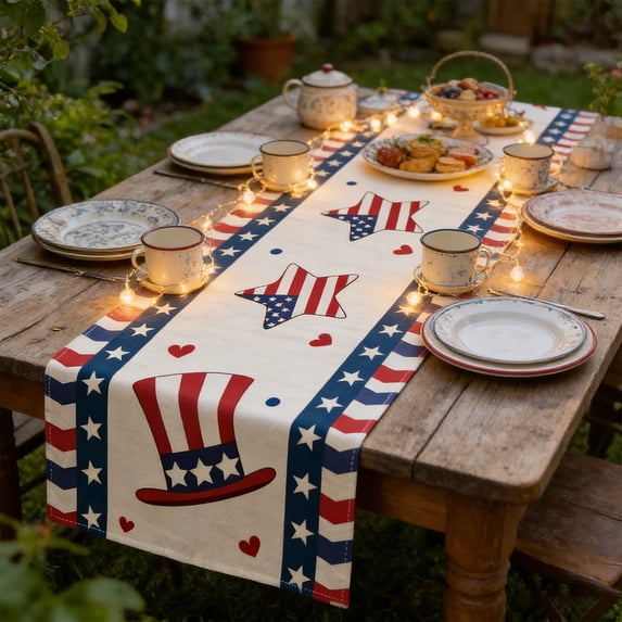 13x35in Independence Day Table Runner, Patriotic Red White Blue Star ...