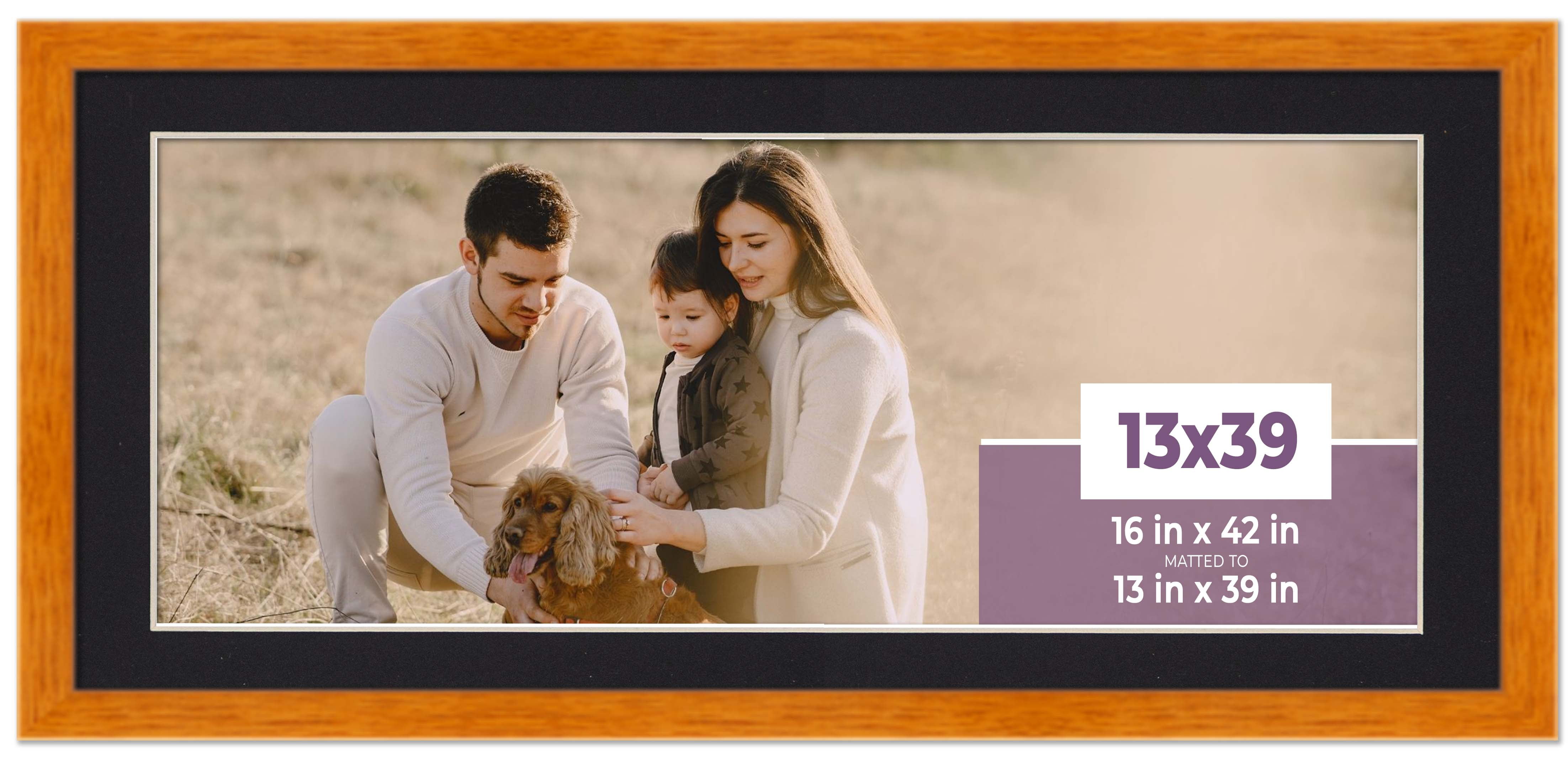 13x39 Frame Honey Pecan With Black Picture Mat For 13x39 Photo - Honey ...