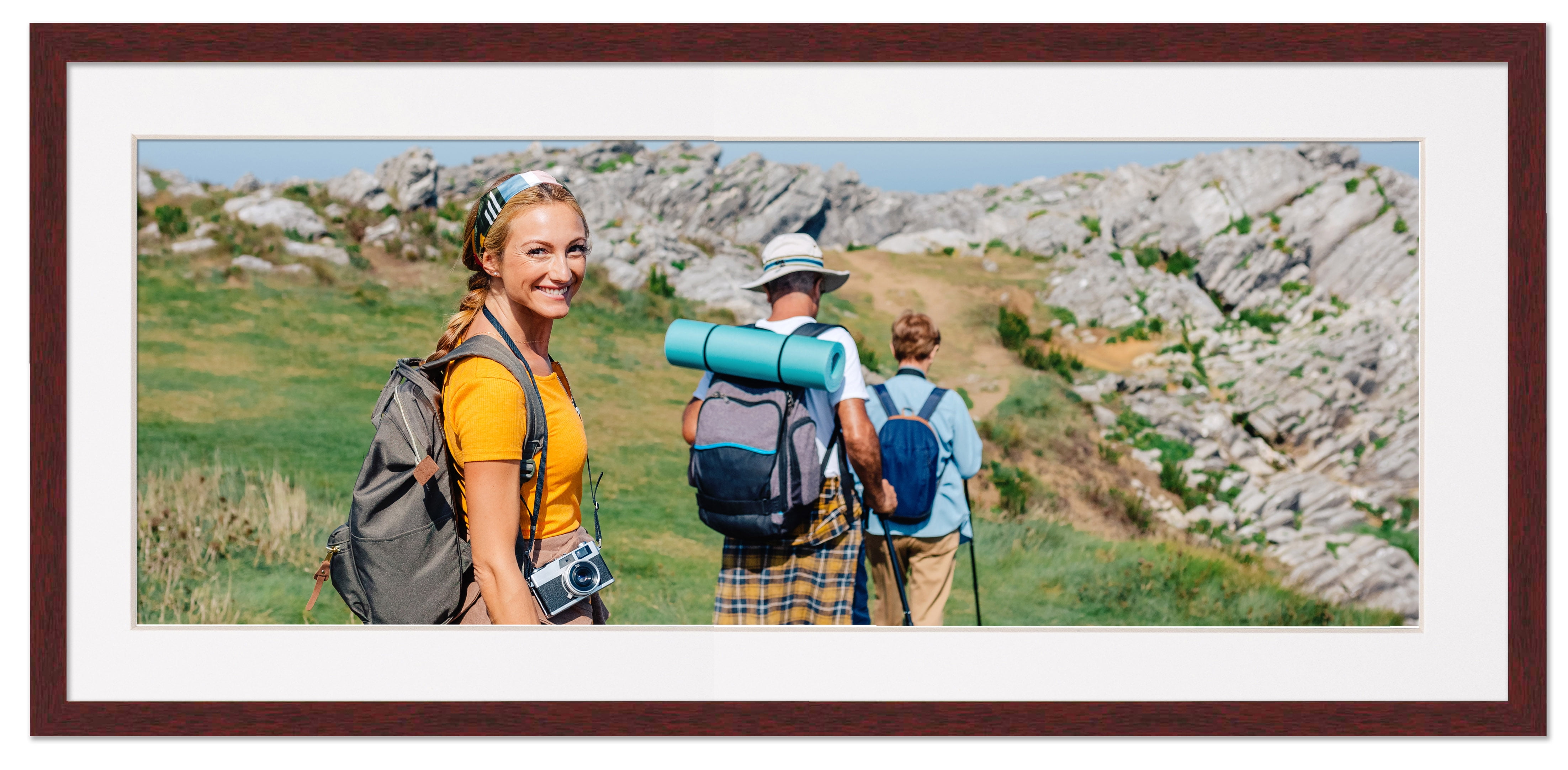 13x39 Frame with Mat - Brown 16x42 Frame Wood Made to Display Print or ...