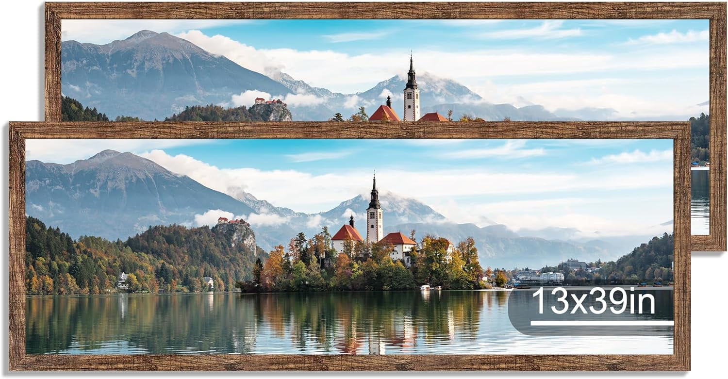 13x39 Puzzle Frame 2 Packs, Real Glass and Rustic Brown Wood Frame ...
