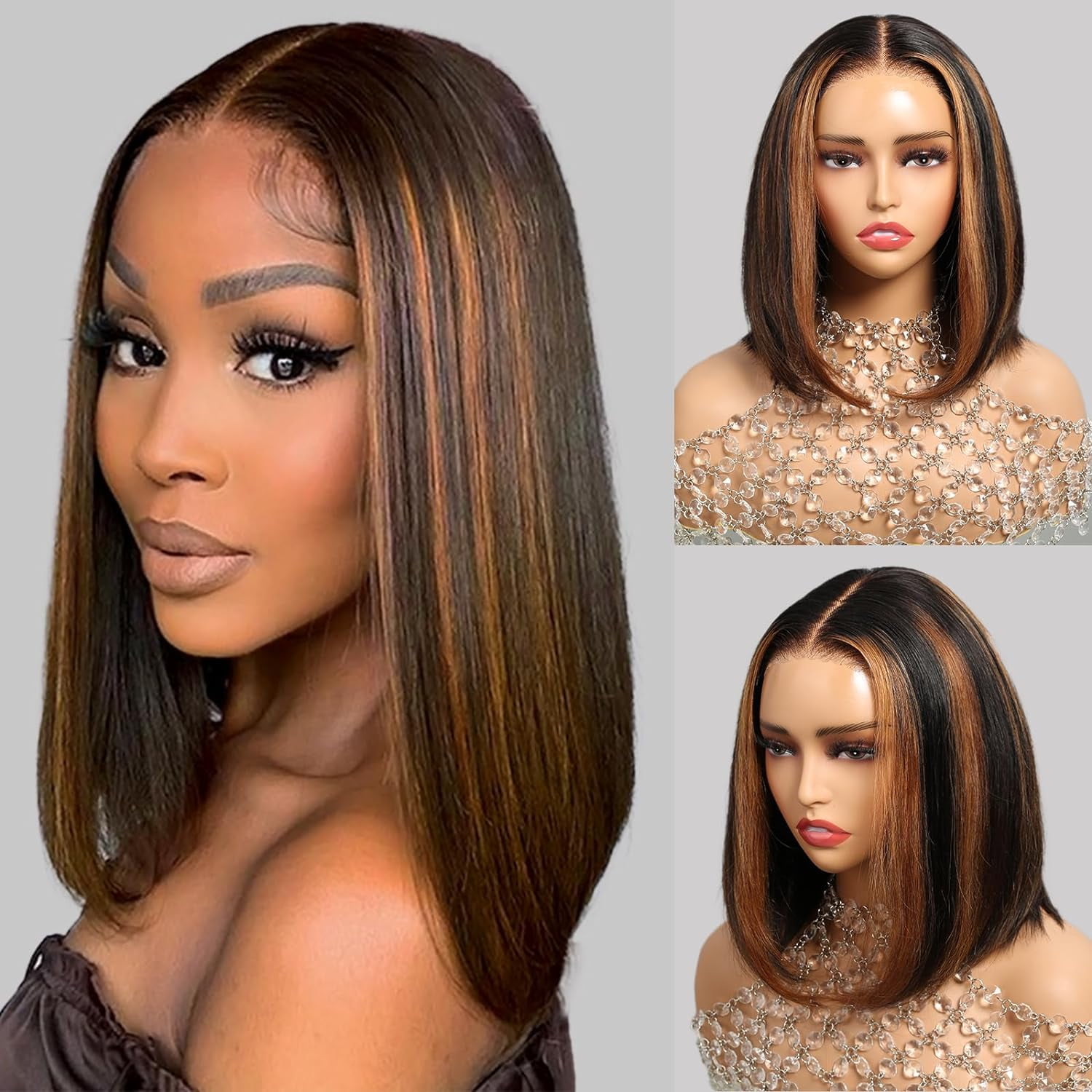 13x4 HD 1B/30 Highlight Bob Wig Ready to Go Glueless Bob Wig Human Hair ...