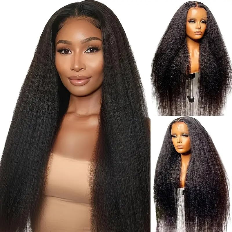 13x4 Kinky Straight Lace Front Wigs Human Hair 200% Density Yaki ...