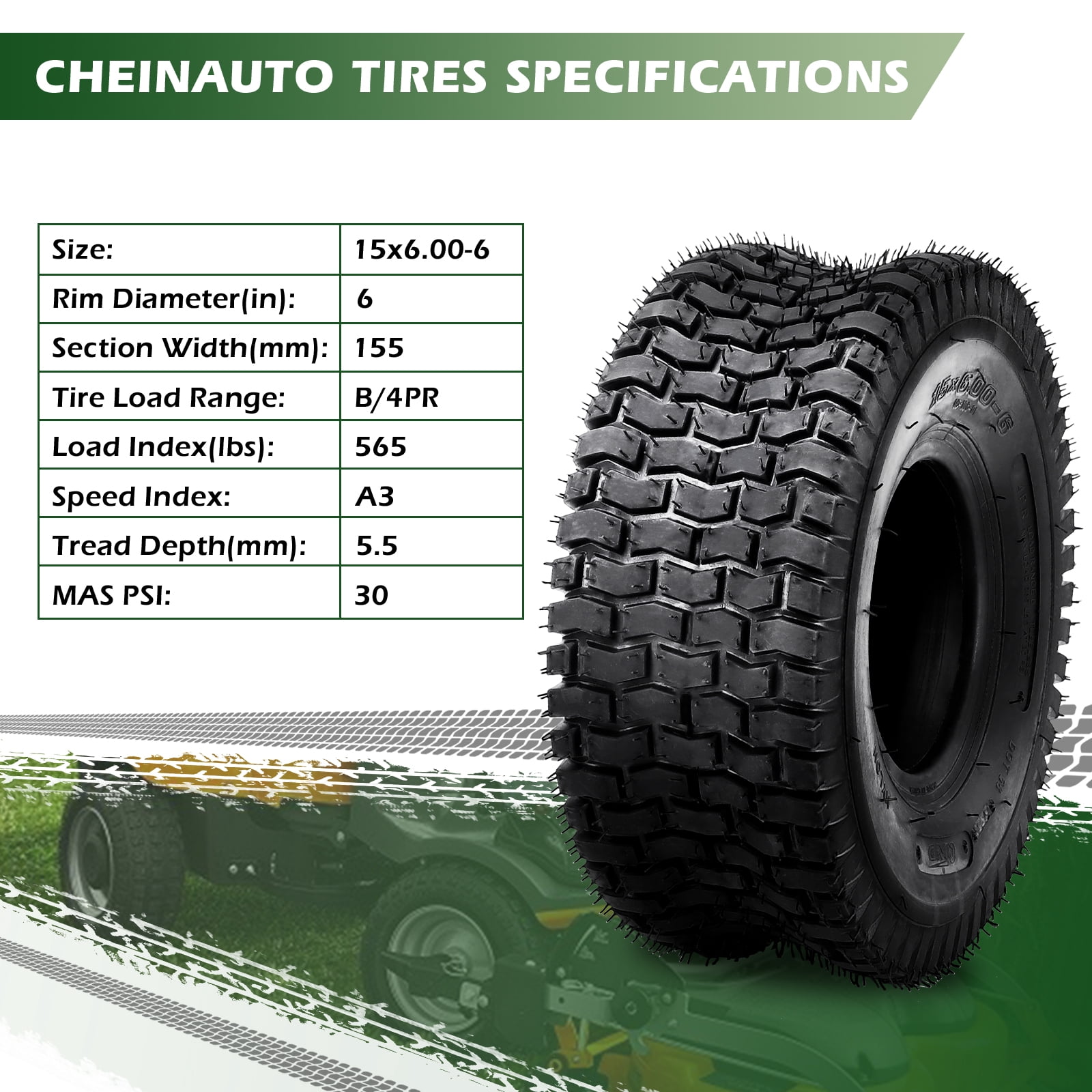 13x5.00-6 Lawn Mower Tire, 2Pcs 13x5x6 13-5-6 Turf Tire for Lawn Mower ...