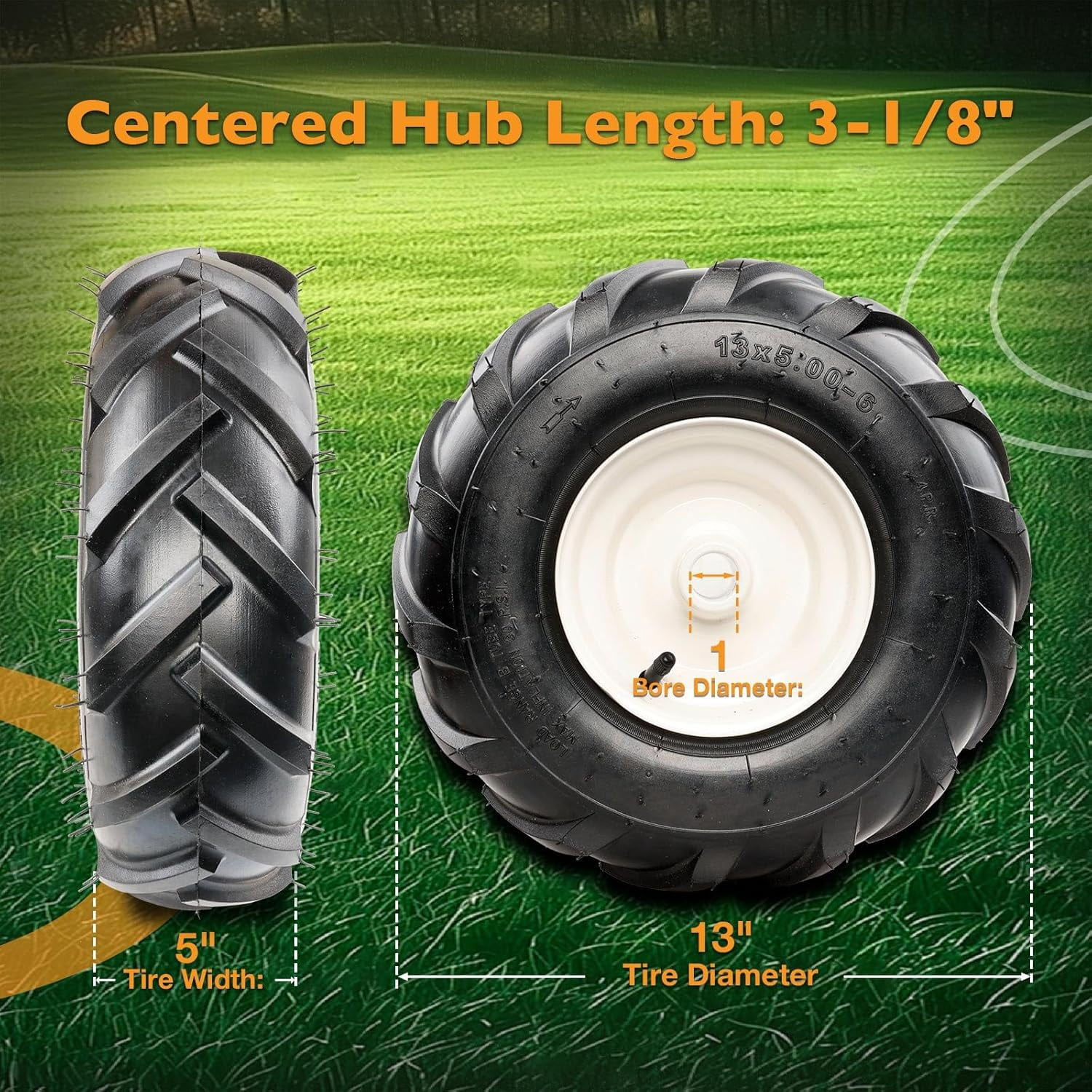 13x5.00-6" Tiller Tire and Wheel Replacement Set for Garden Trailer ...