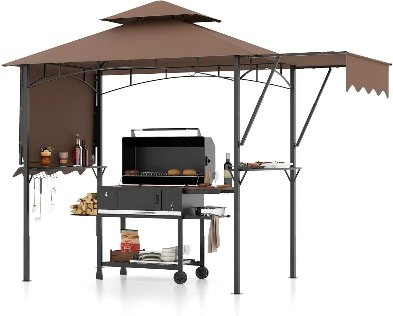 13x5 Ft Grill Gazebo with Dual Side Awnings, 2-Tier Barbecue Gazebo ...