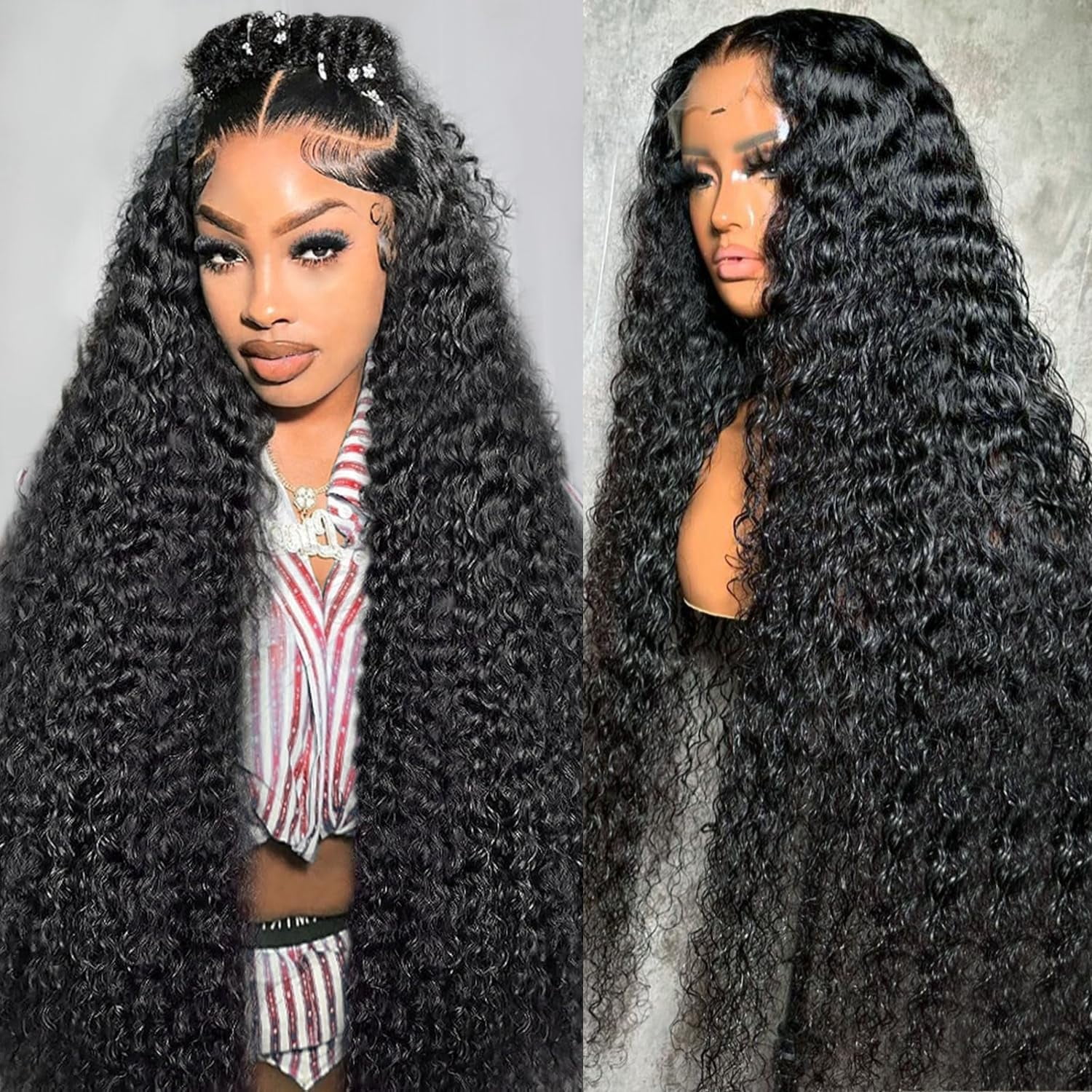 13x6 Deep Wave Lace Front Wigs Human Hair 30 Inch 200 Density HD Lace ...
