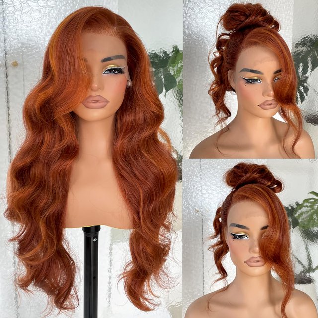 13x6 HD Glueless Lace Frontal Wigs Pre-Plucked, 200 Density Ginger ...
