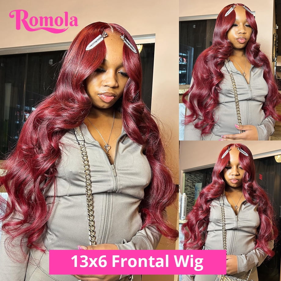 13x6 Hd Lace Frontal Human Hair Wig 99j Colored Body Wave Human Hair ...